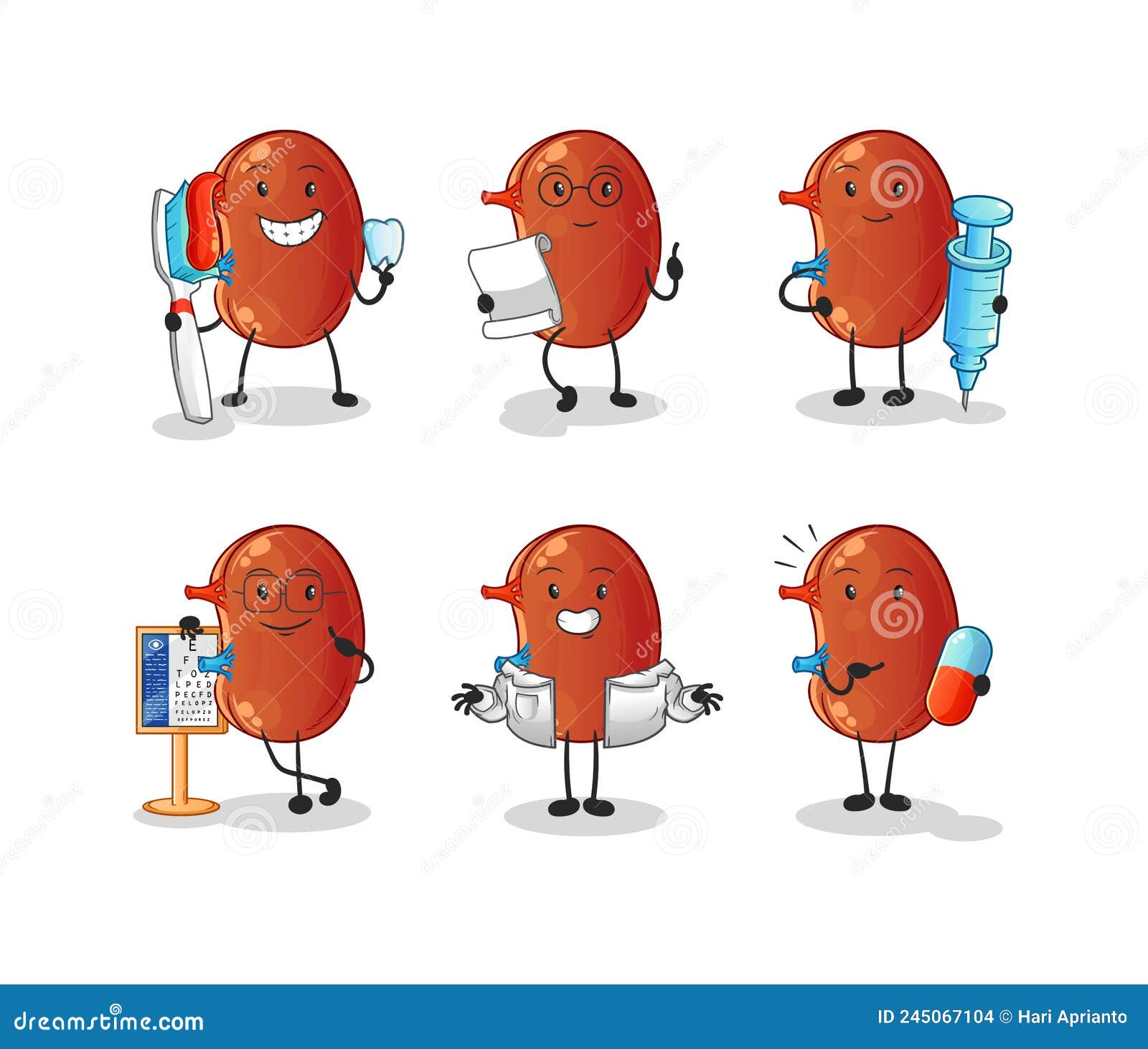 Kidney Comedy Set Character. Cartoon Mascot Vector Stock Vector ...