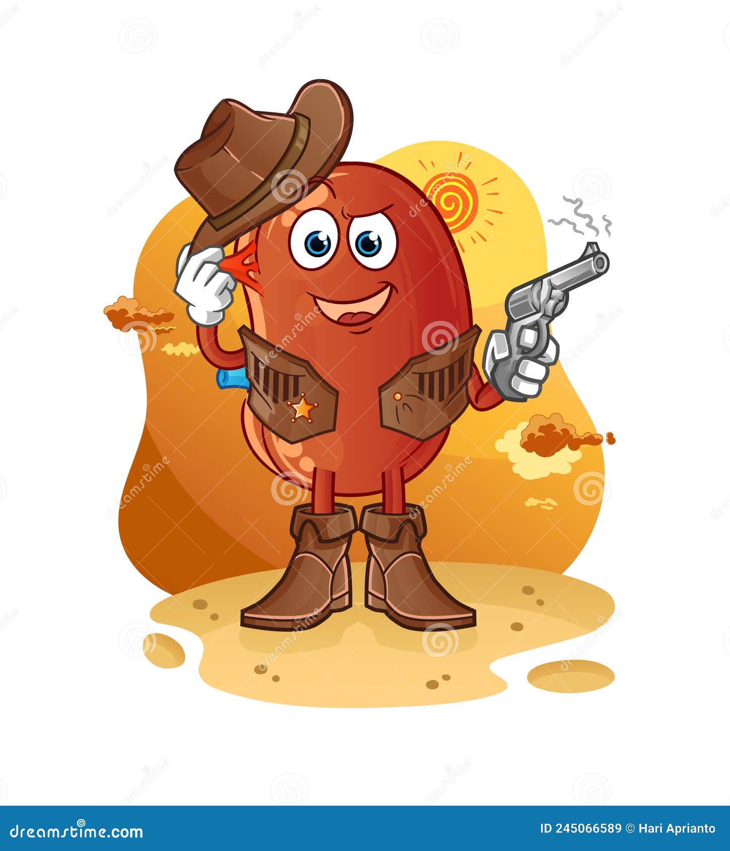 Kidney Cowboy with Gun Character Vector Stock Vector - Illustration of ...