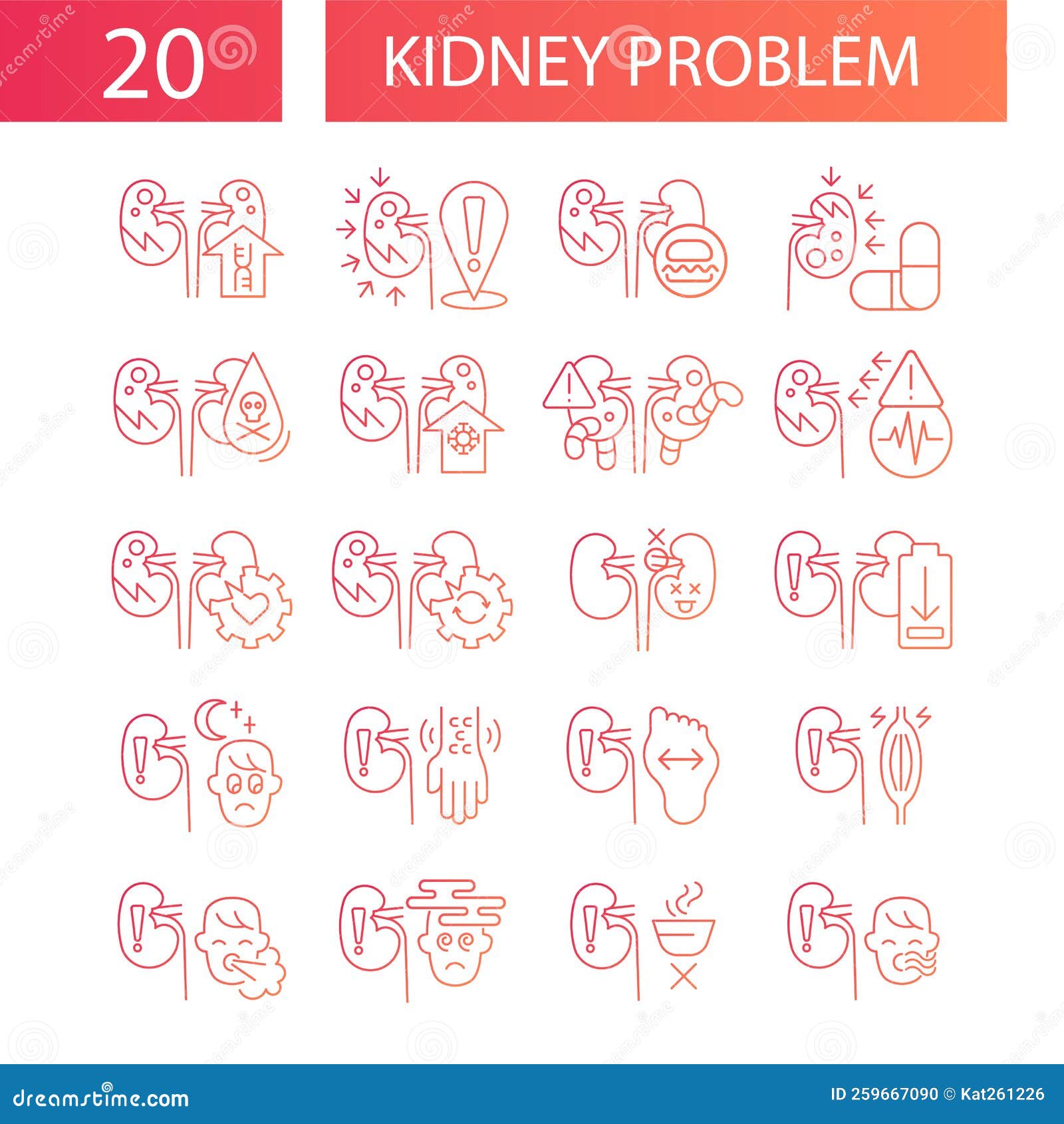 Kidney Problem, Gradient Icons for Web Design Stock Vector - Illustration of sign ...