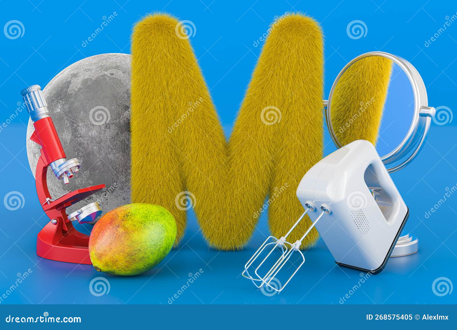 Kids ABC, Fluffy Letter M with Moon, Microscope, Mirror, Mixer, Mango ...