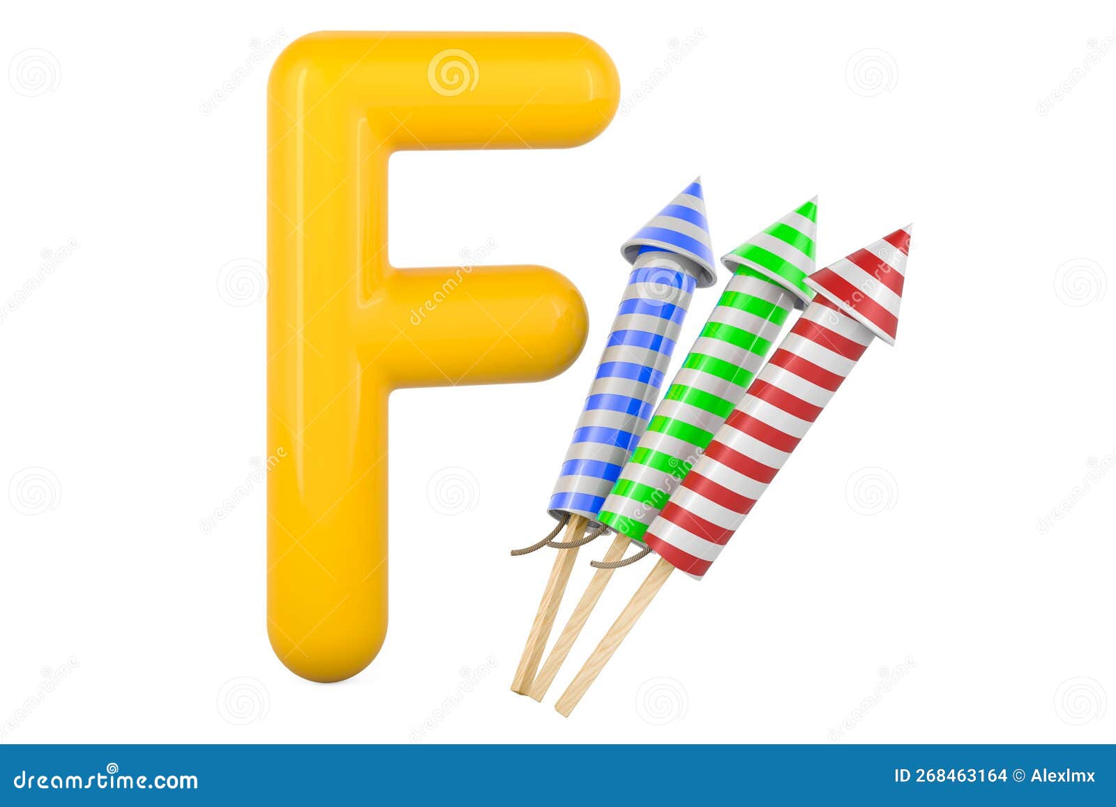 Kids ABC, Letter F with Fireworks. 3D Rendering Stock Illustration ...