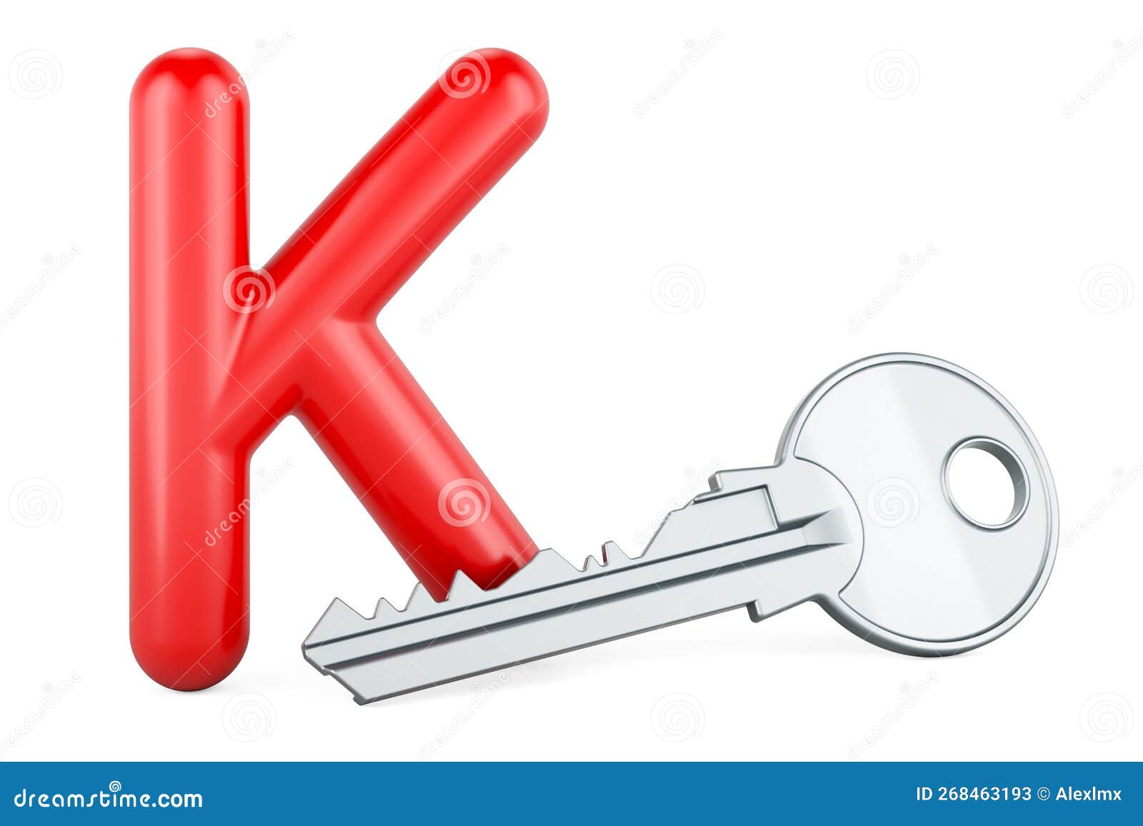 Kids ABC, Letter K with Key. 3D Rendering Stock Illustration ...