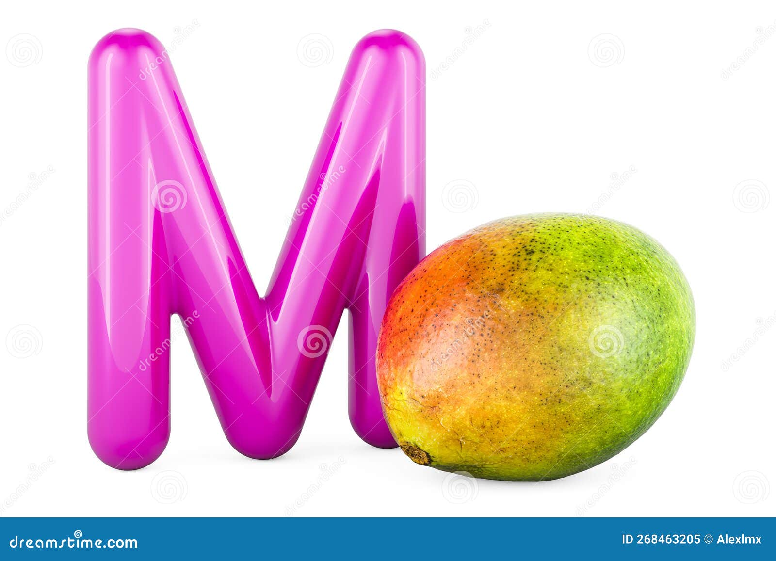 Kids ABC, Letter M with Mango. 3D Rendering Stock Illustration ...