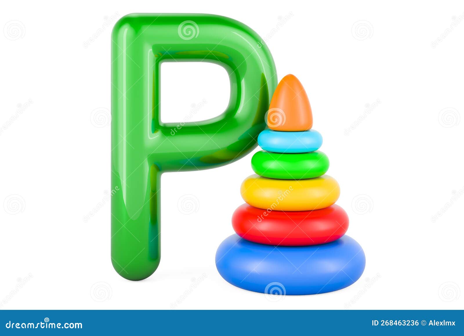 Kids ABC, Letter P with Pyramid Toy, 3D Rendering Stock Illustration ...