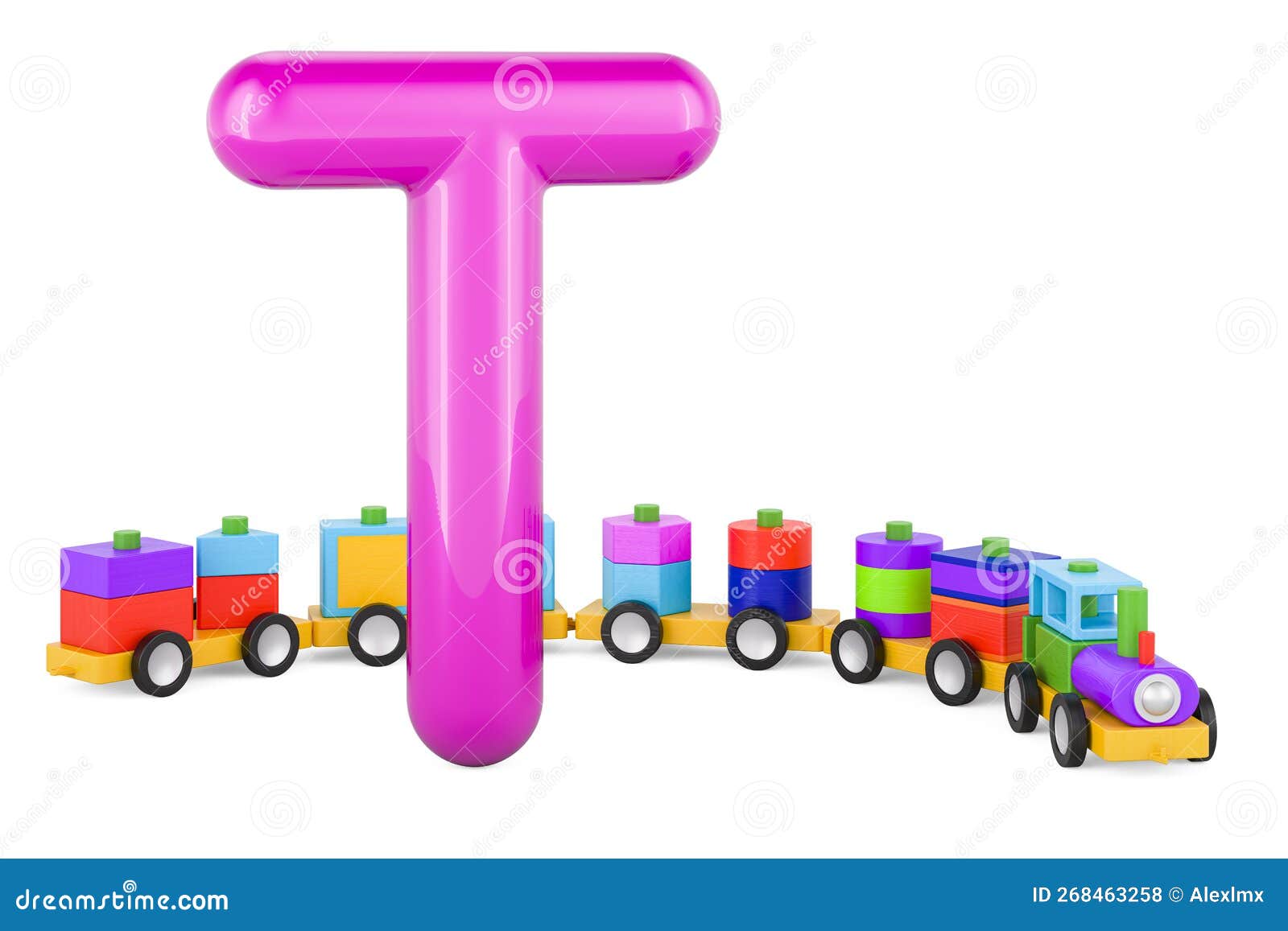 Kids ABC, Letter T with Train. 3D Rendering Stock Illustration ...