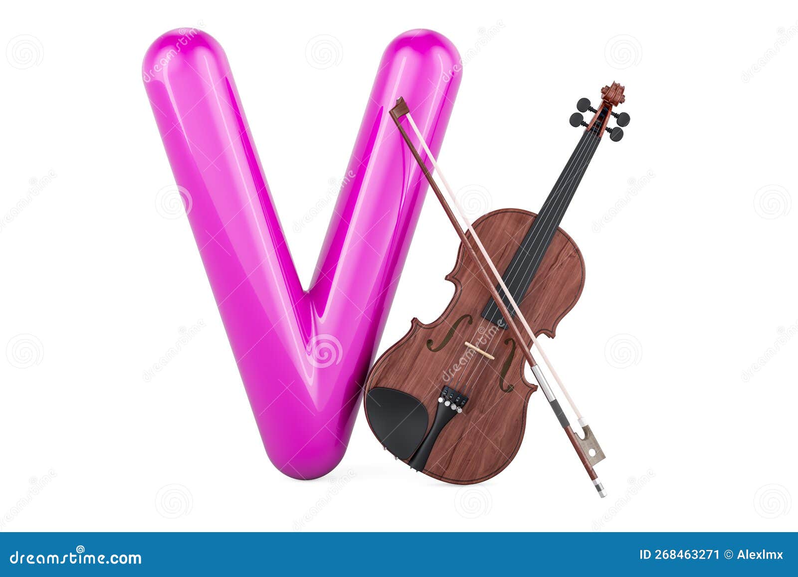 Kids ABC, Letter V with Violin. 3D Rendering Stock Illustration ...