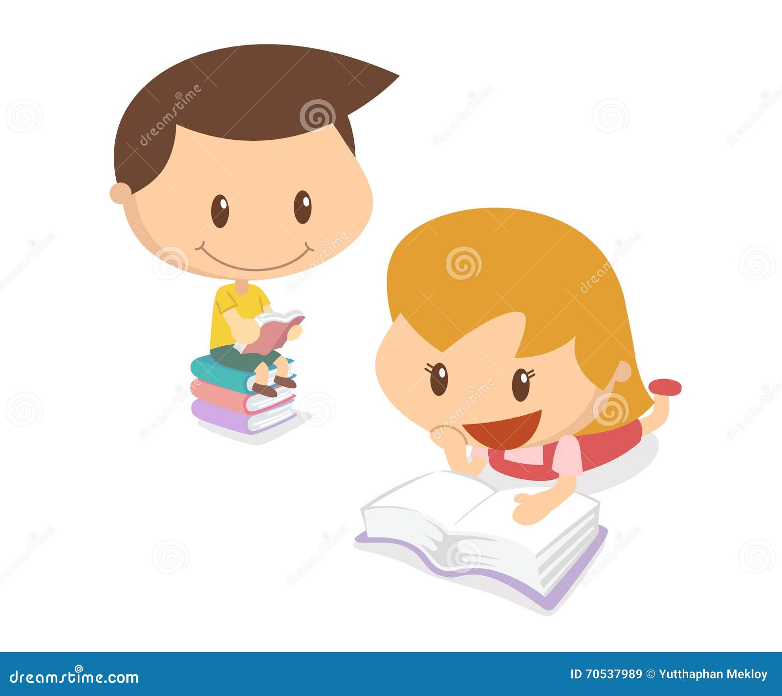 Kids in Action. Reading Books Stock Illustration - Illustration of ...