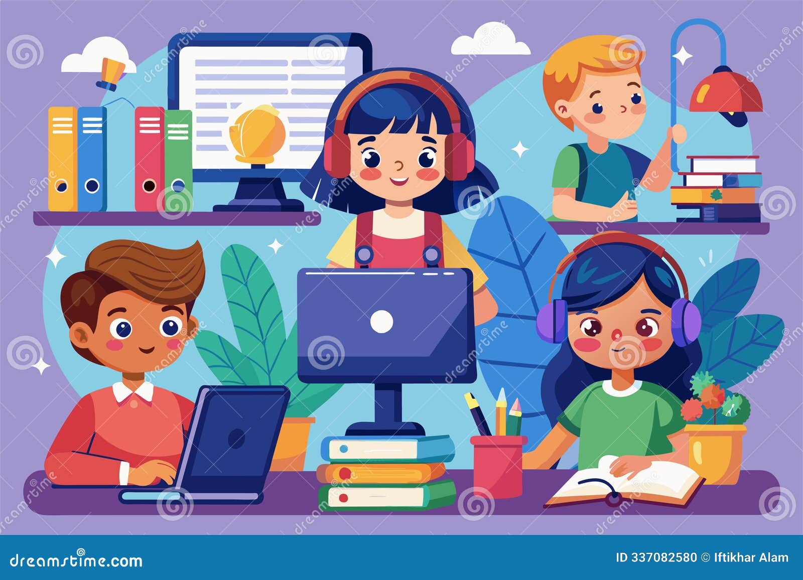 Kids Actively Participating in Online Learning while Using Computers ...