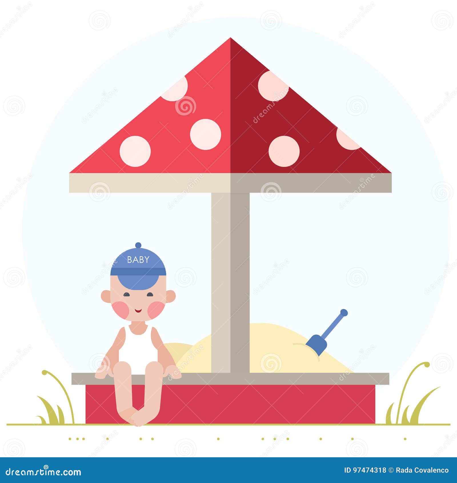 Boy playing in the sandbox stock vector. Illustration of child - 97474318