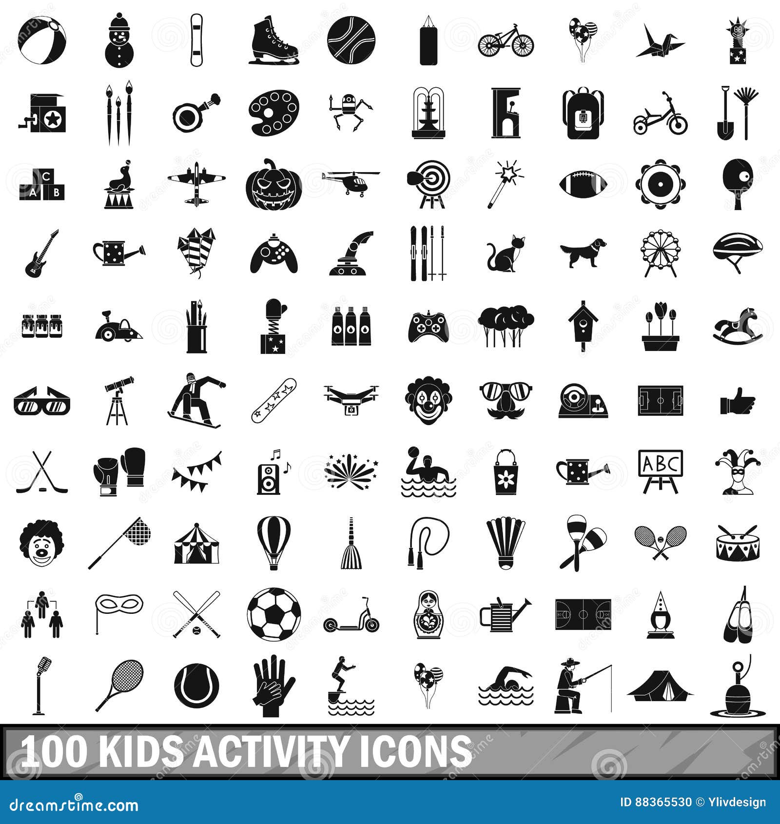 100 Kids Activity Icons Set, Simple Style Stock Vector - Illustration ...