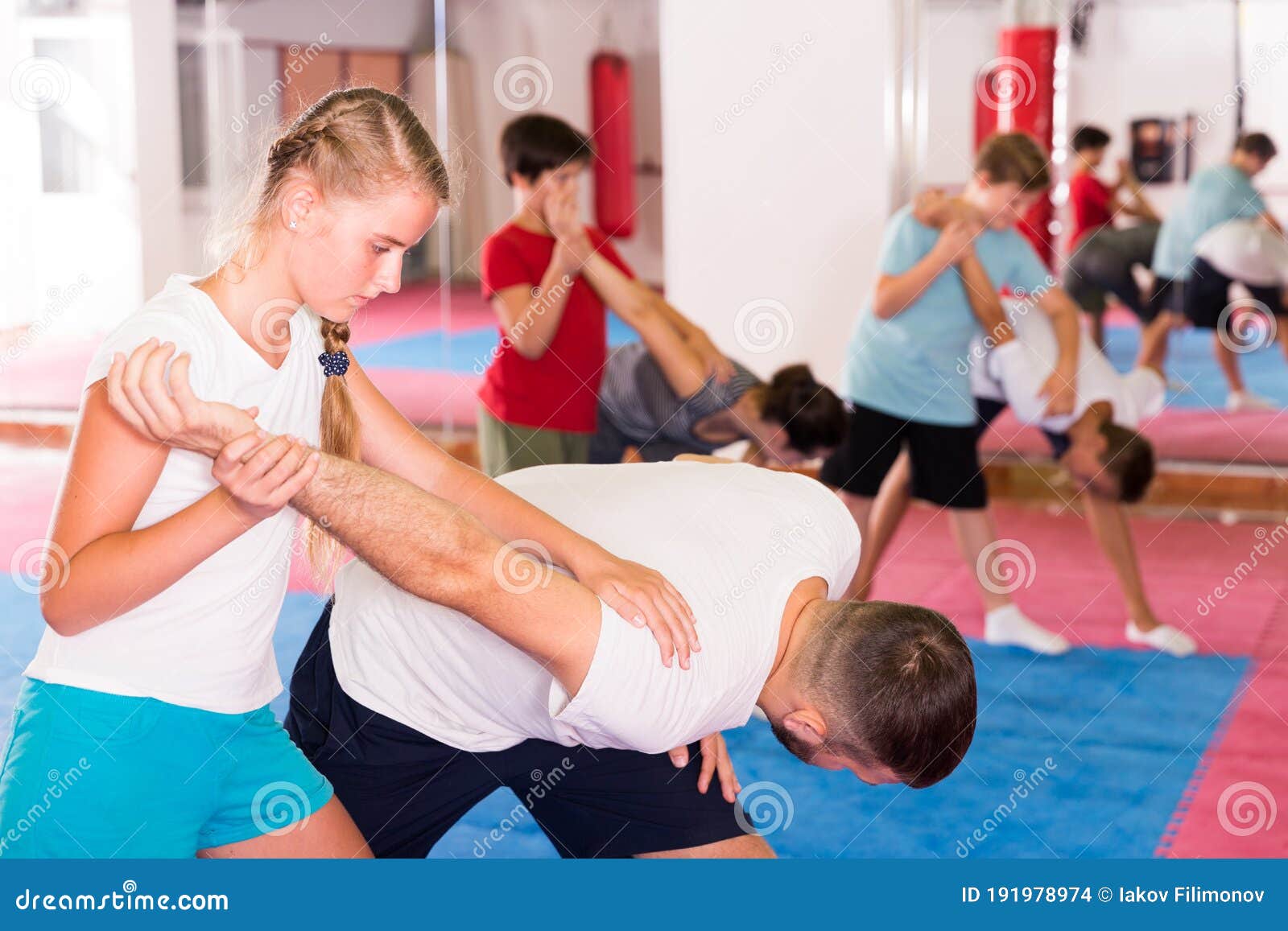 Kids Exercising Self-defense Movements Stock Photo - Image of position ...