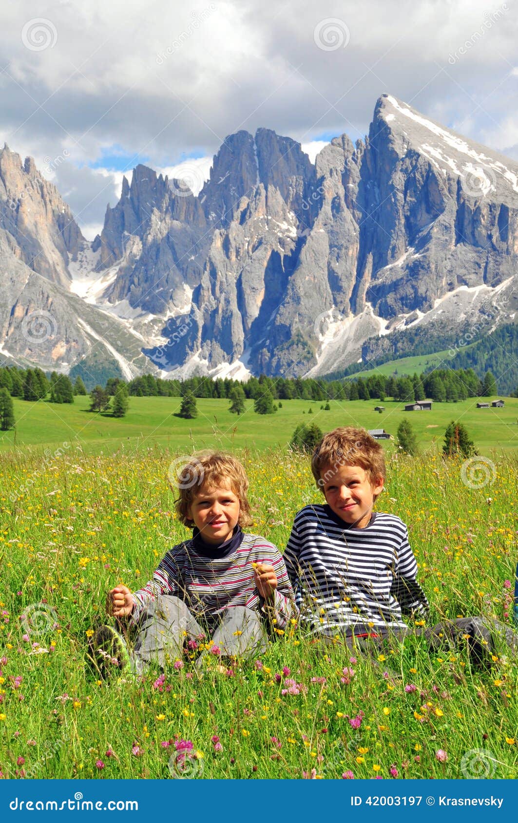 Kids in Alpine valley stock image. Image of meadow, kids - 42003197