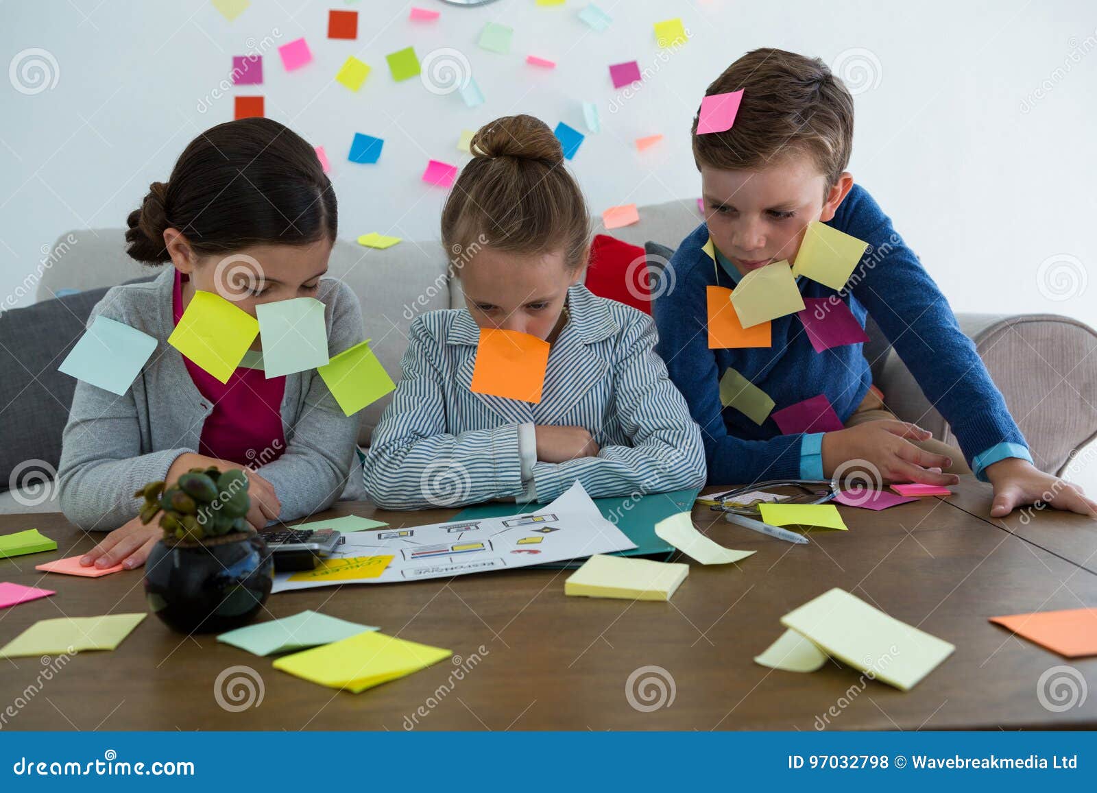 Kids As Business Executives Playing with Sticky Notes Stock Photo ...