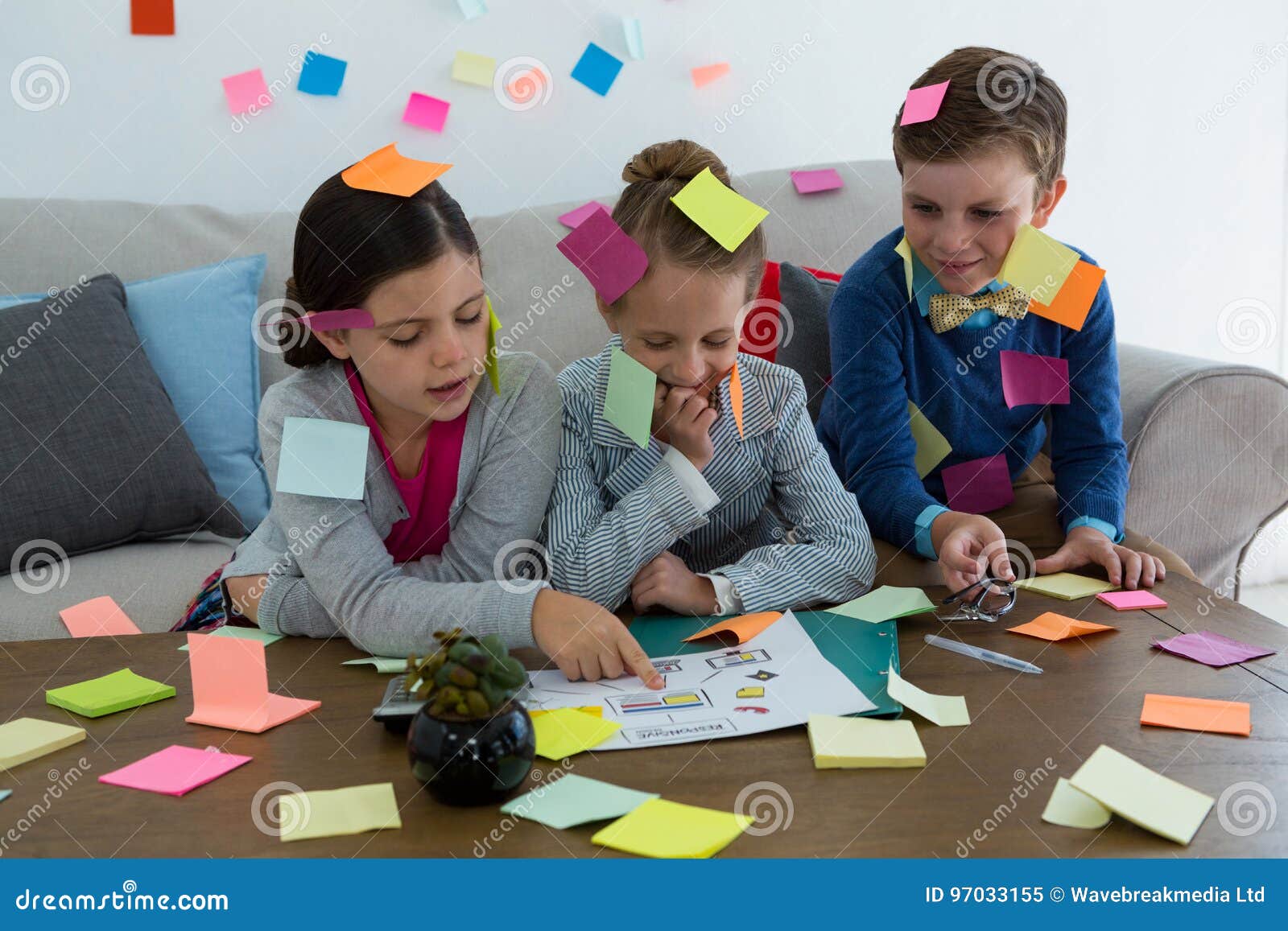 Kids As Business Executives Playing with Sticky Notes Stock Image ...
