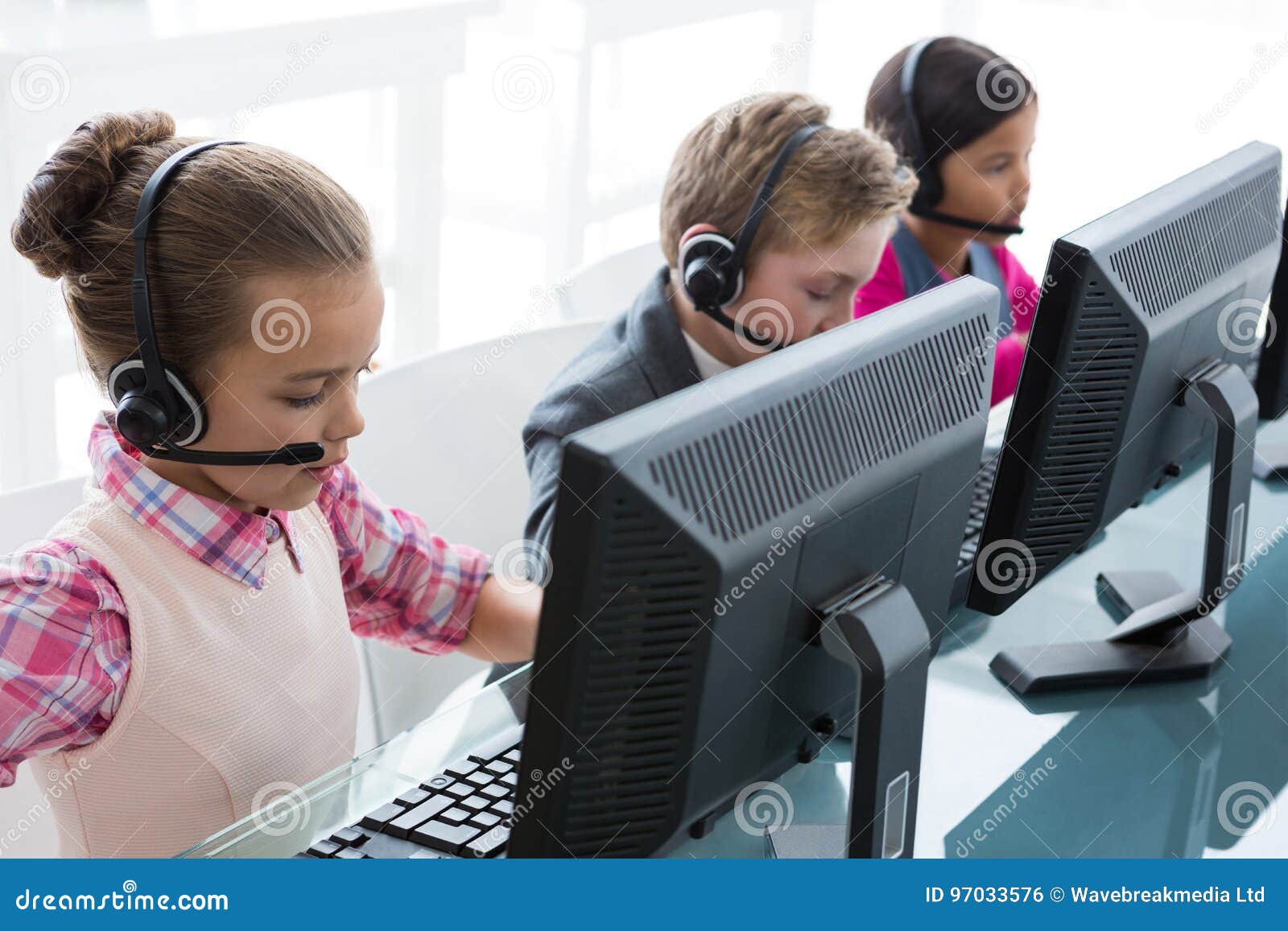 Kids As Customer Care Executive Working Stock Photo - Image of adorable ...