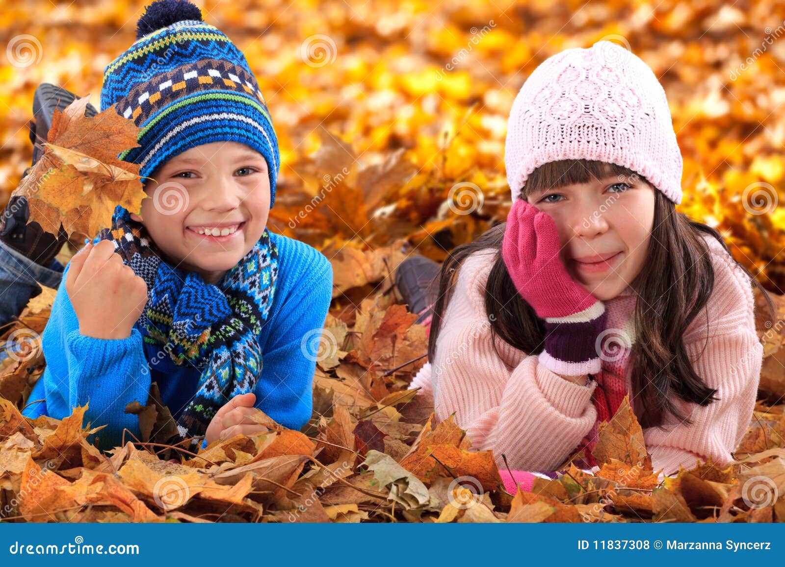 Kids in autumn leaves stock photo. Image of orange, male - 11837308