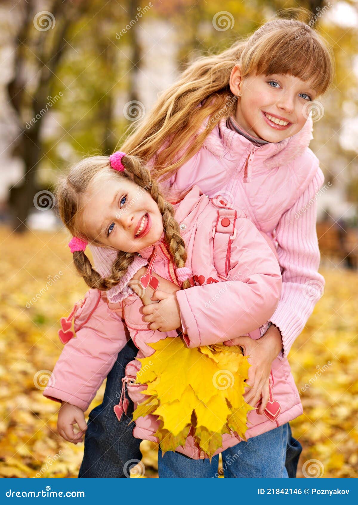 Kids in autumn leaves. stock photo. Image of girl, october - 21842146
