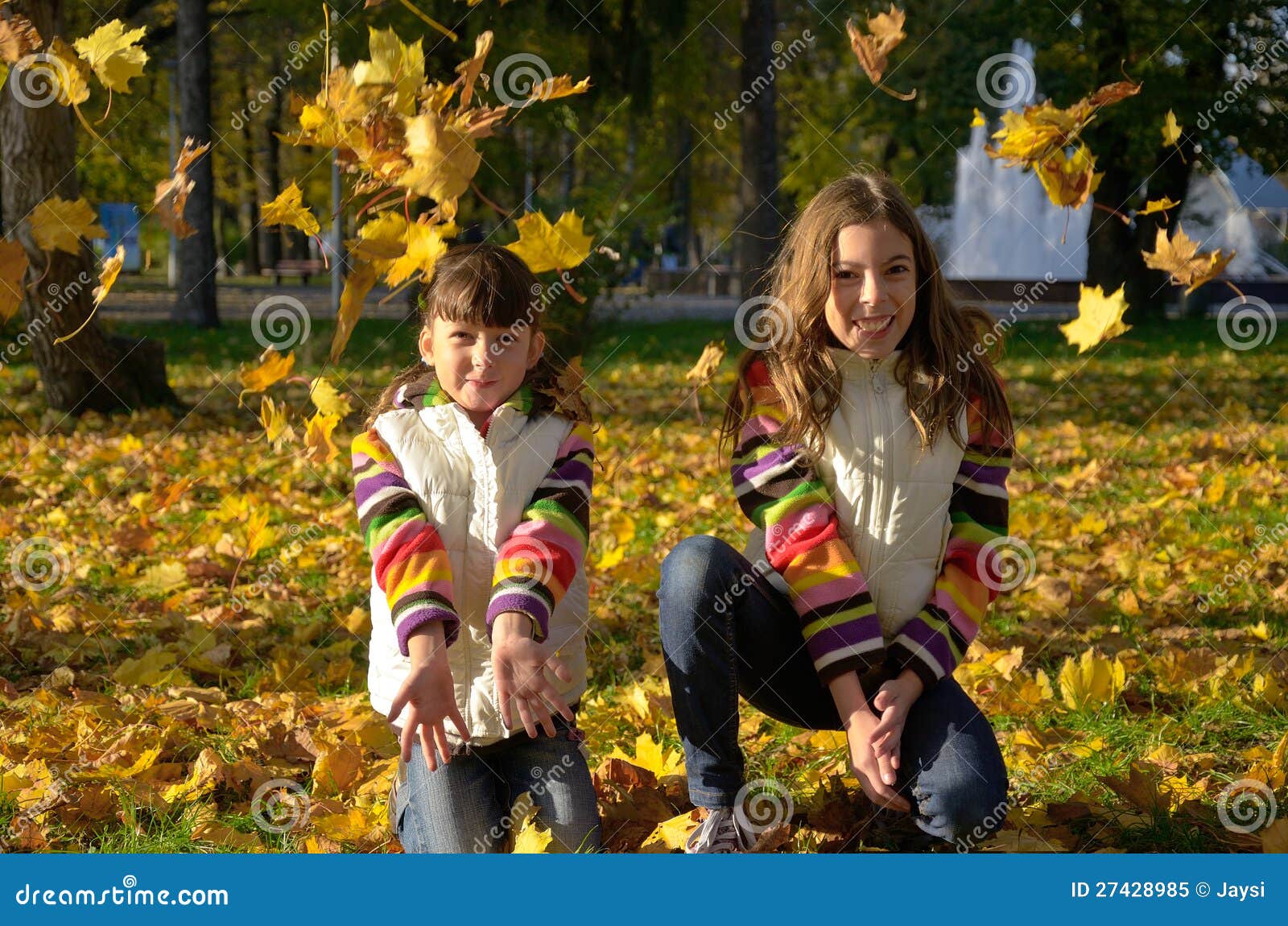 Kids in autumn park stock image. Image of leaf, happy - 27428985