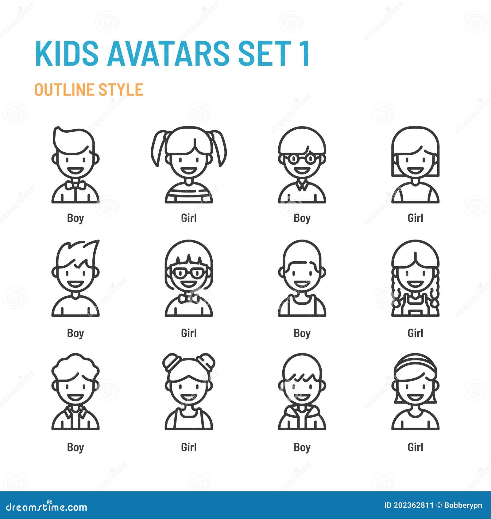 Kids Avatars. Cute Children And Girls Faces. Vector Illustration ...