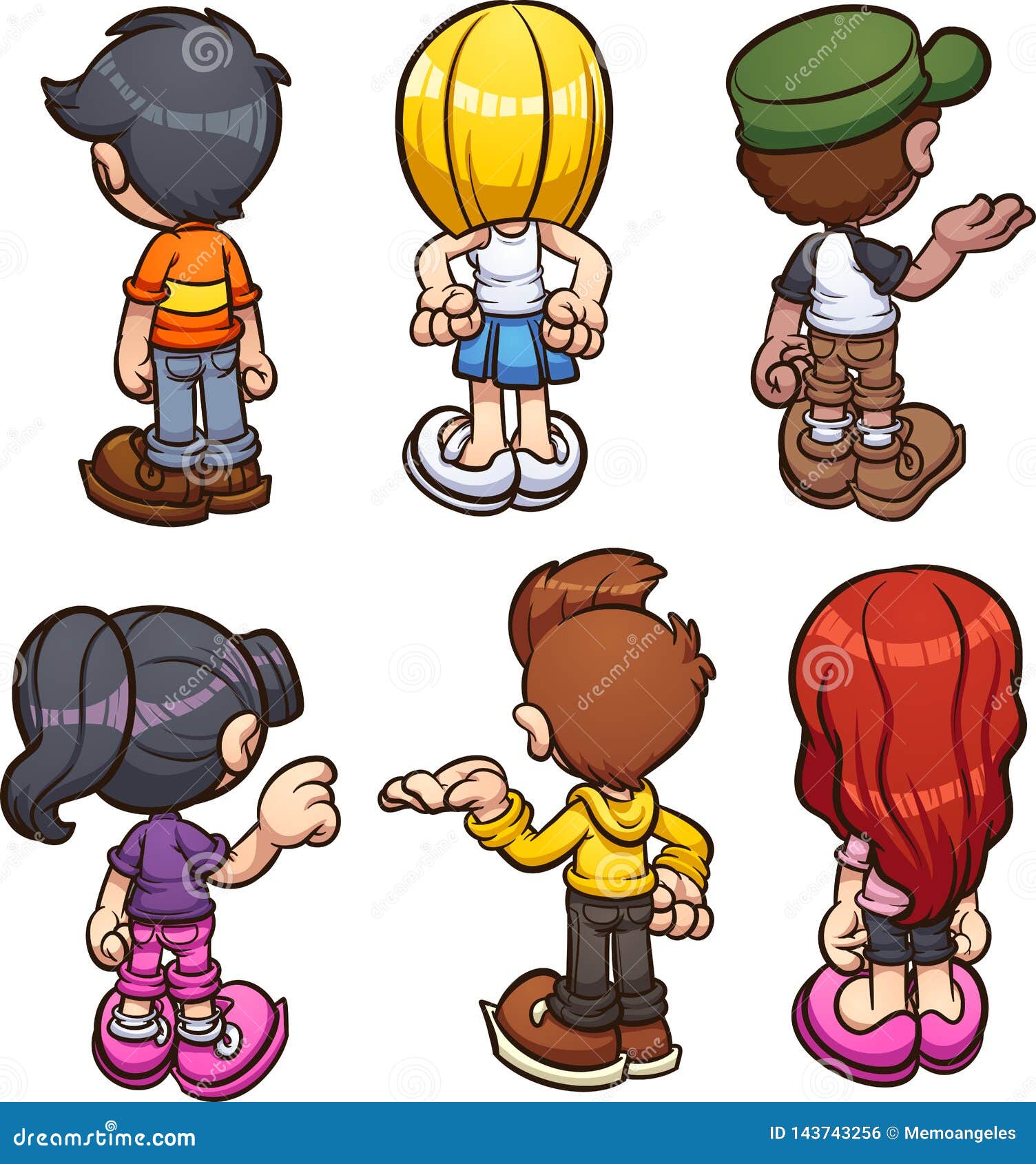 Cartoon Boys and Girls Back View Stock Vector - Illustration of back ...