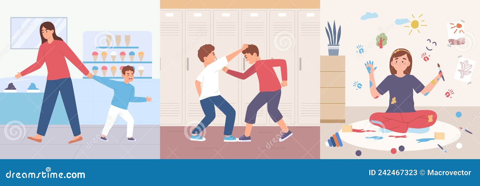 Kids Bad Behavior Flat Compositions Stock Vector - Illustration of ...