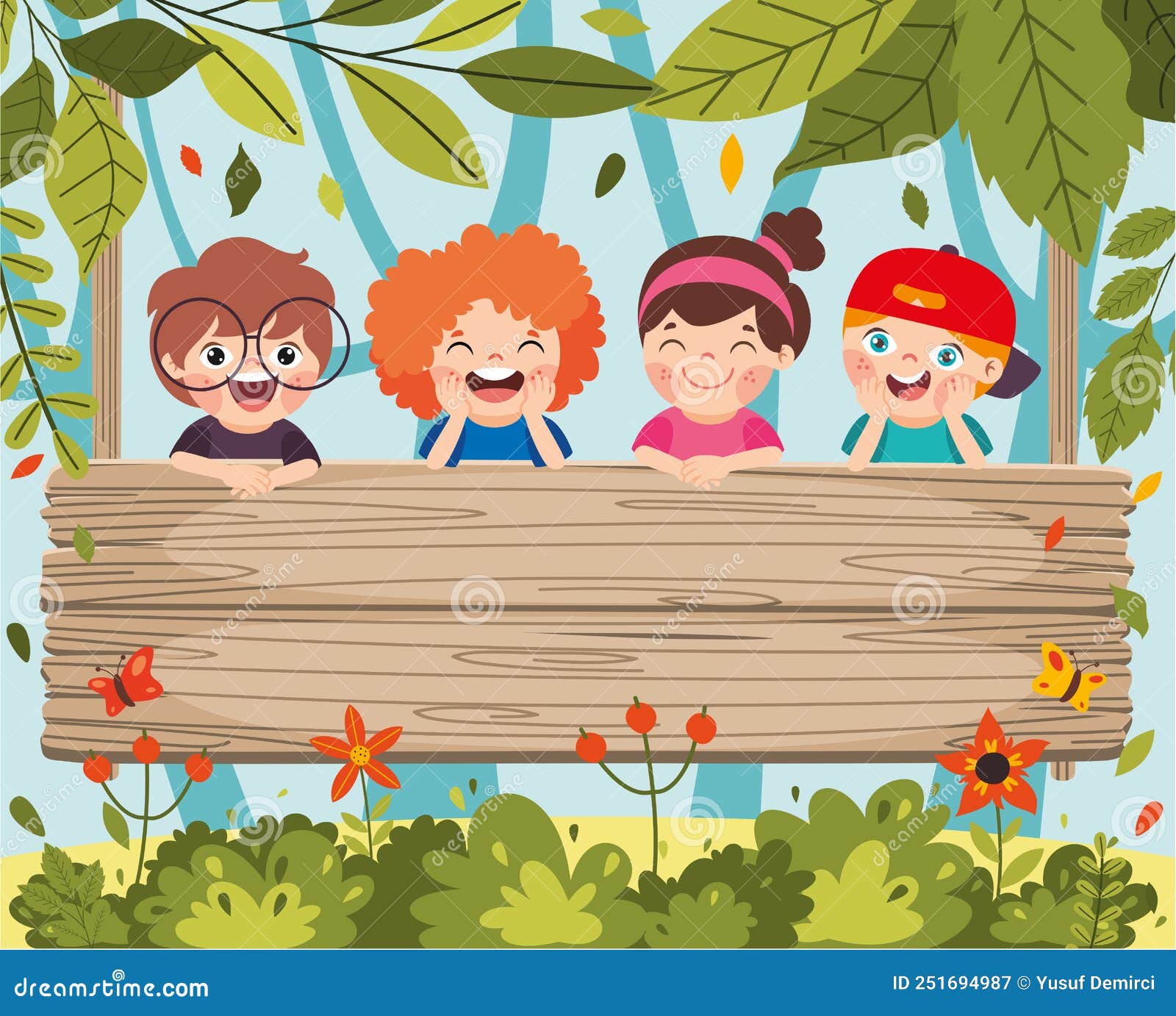 Kids with Banner at Forest stock illustration. Illustration of forest ...
