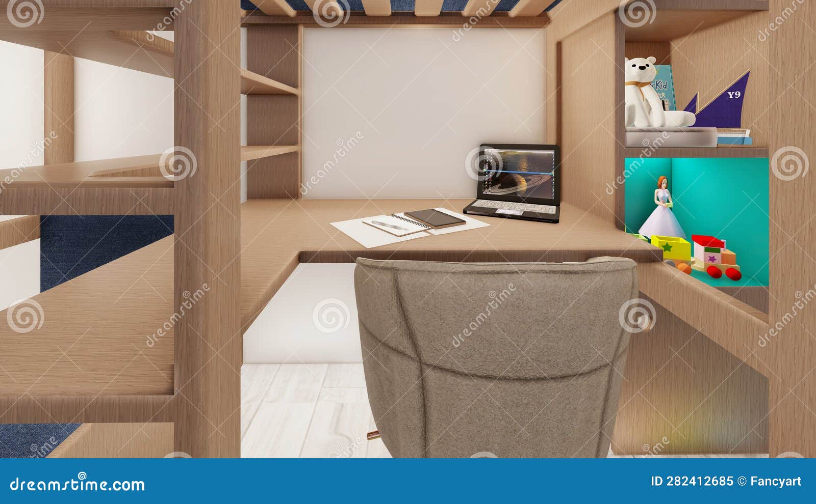 A 3d Rendering Of Compact Office Layout With Four Empty Cubicles Stock ...
