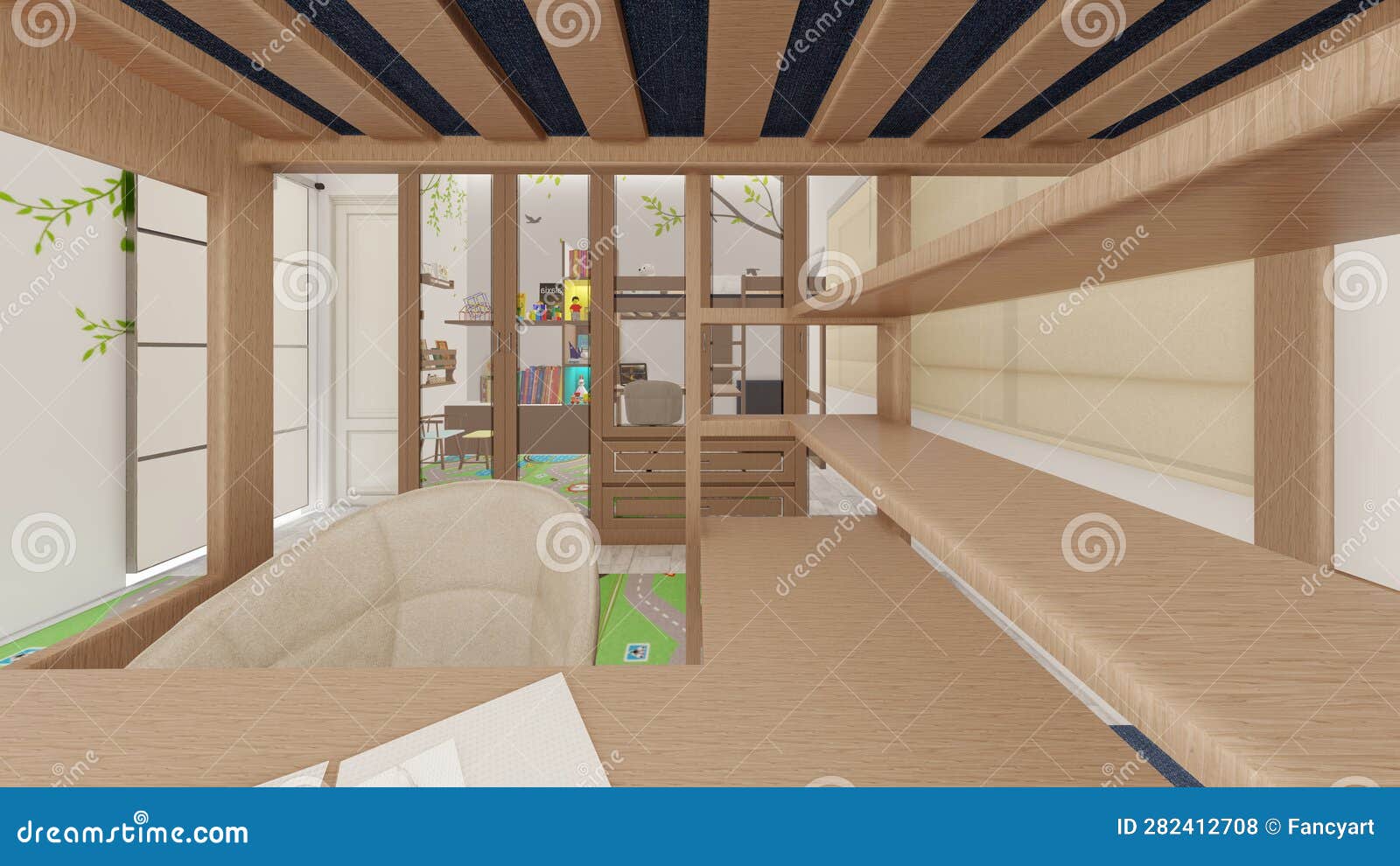 A 3d Rendering Of Compact Office Layout With Four Empty Cubicles Stock ...