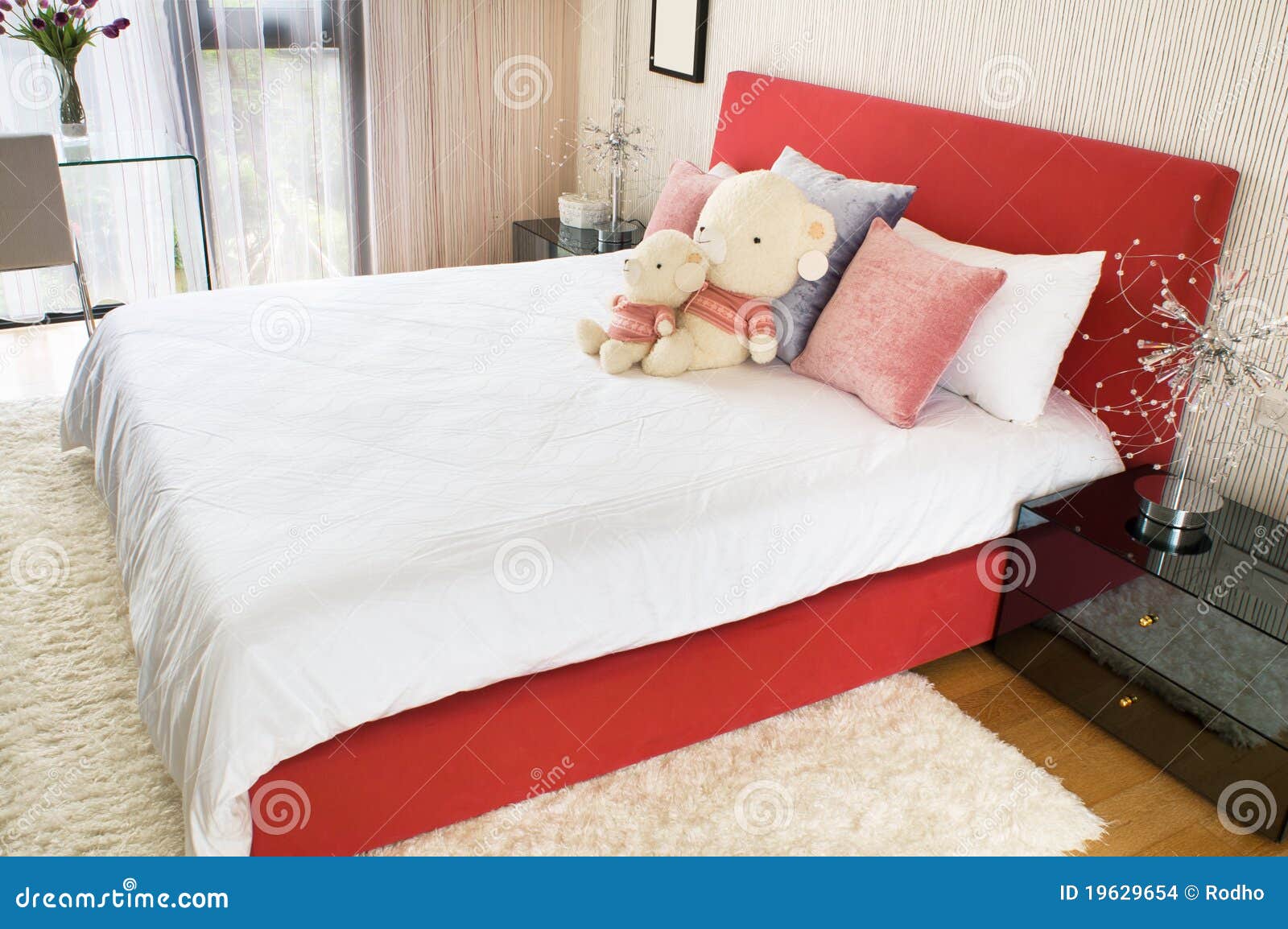 Kids Bedroom with Toys on the Bed Stock Photo - Image of curtain ...