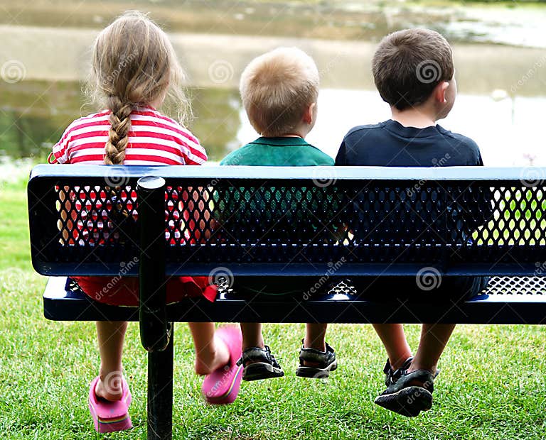 Kids on Bench stock image. Image of sister, bench, play - 1154491
