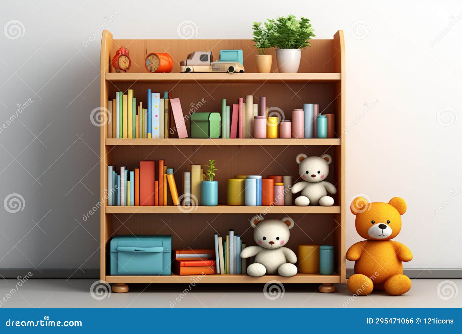 Kids Bookcase on White Background Stock Illustration - Illustration of ...