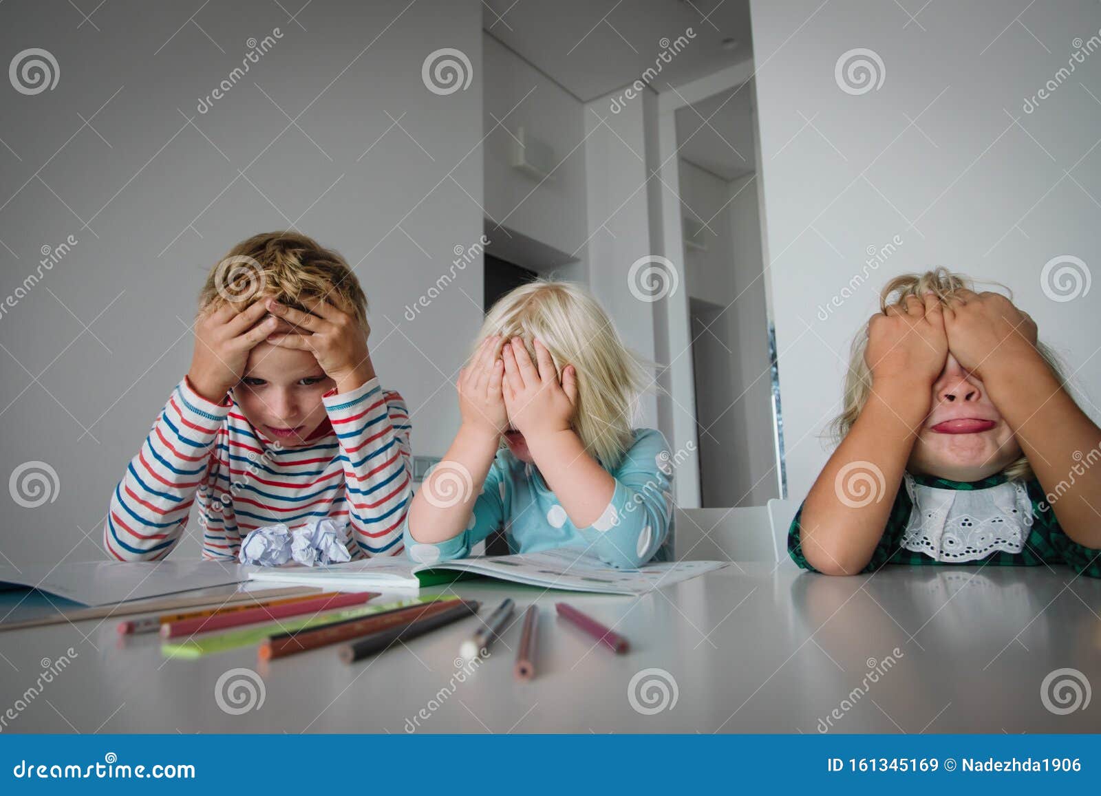 Kids Bored of Doing Homework, Learning Stress Stock Image - Image of ...