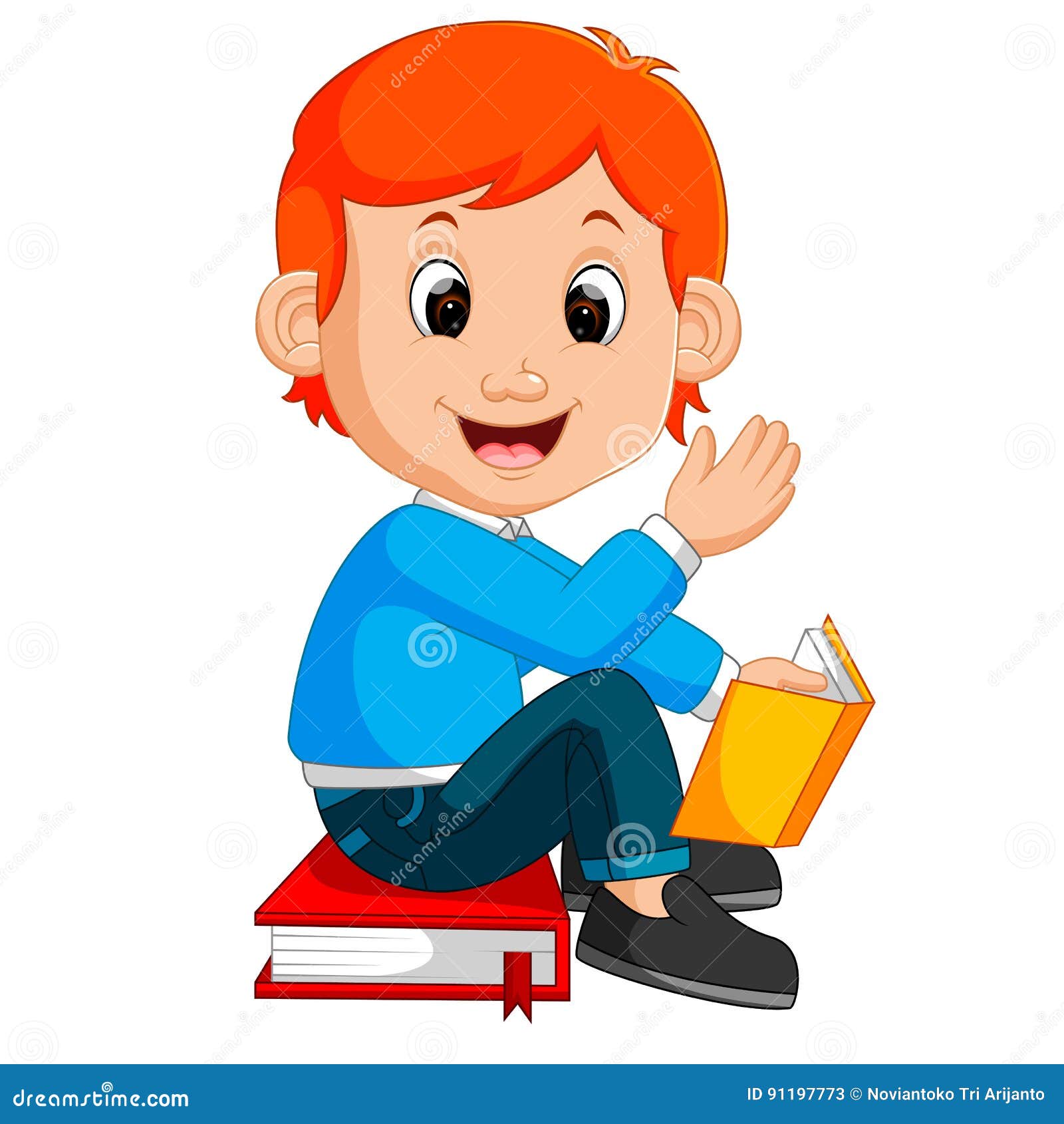 Kids boy reading book stock vector. Illustration of studying - 91197773