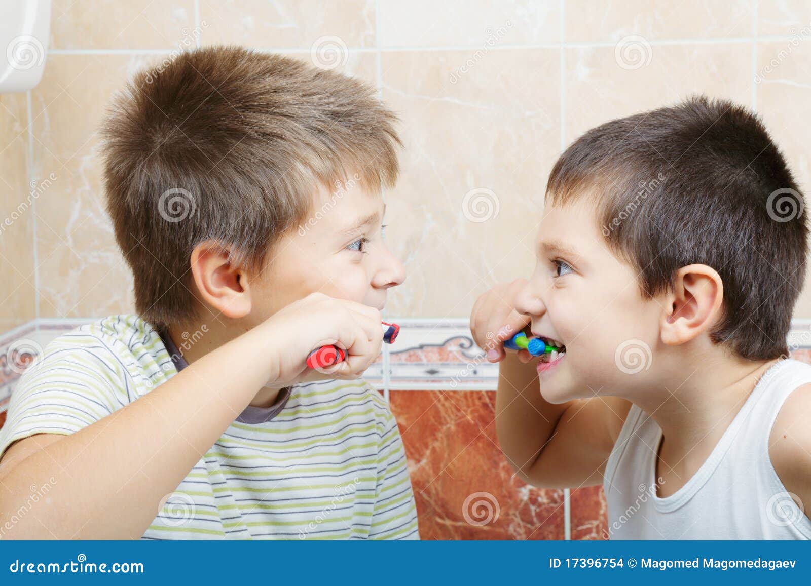 Kids brushing teeth stock photo. Image of cleaning, positive - 17396754