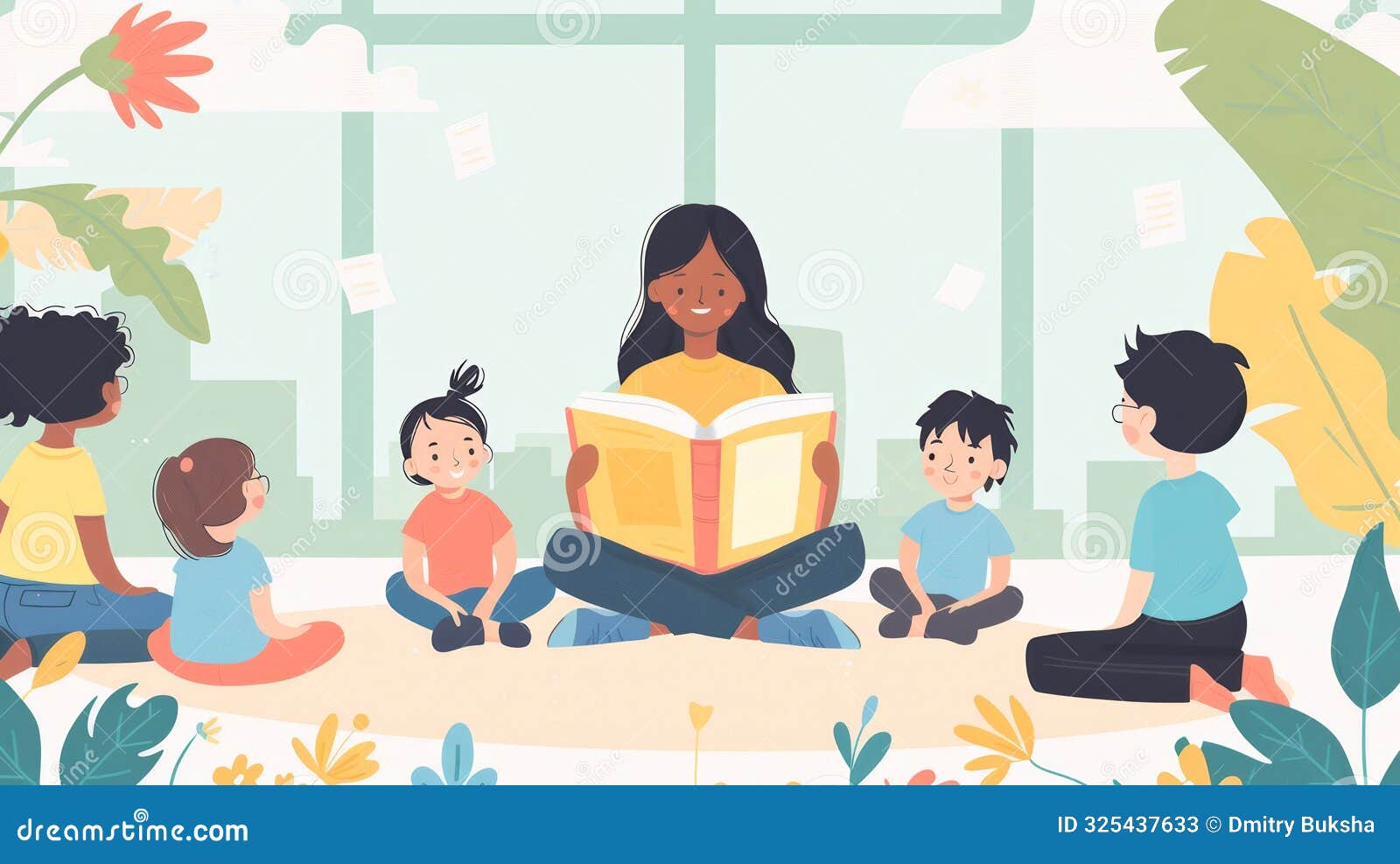 Kids Captivated by Teacher Reading on Teachers Day Stock Image - Image ...
