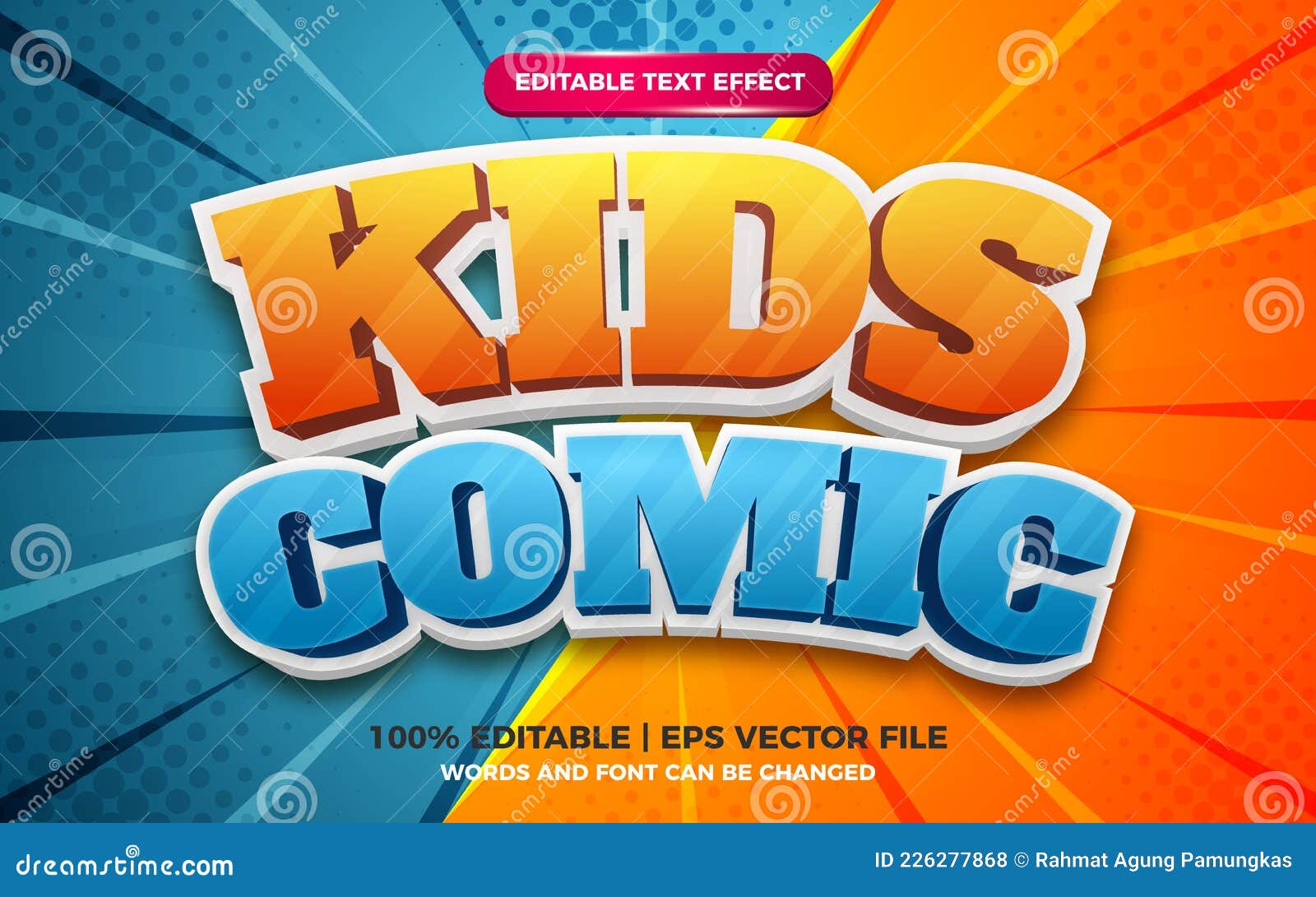 Kids Cartoon 3d Editable Text Style Effect Template. Halftone Comic ...