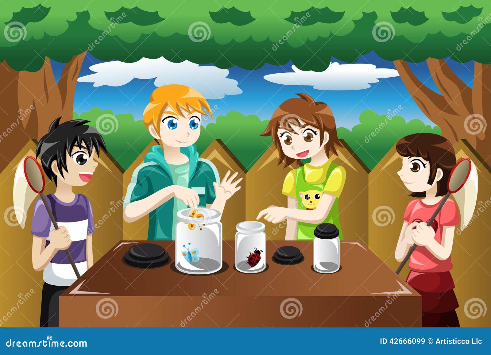Kids catching bugs stock vector. Illustration of clipart - 42666099