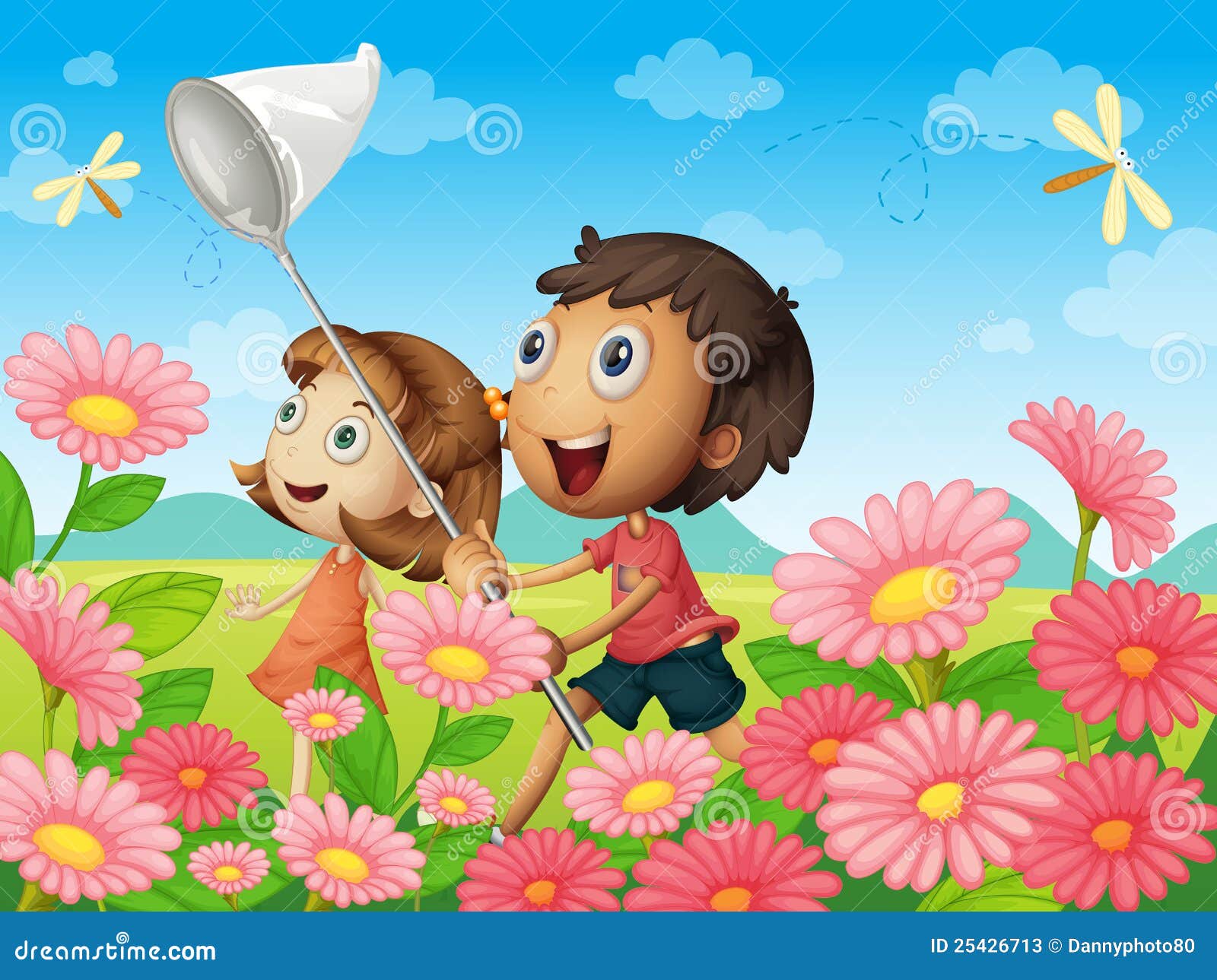 Kids Catching Fireflies In Field Royalty-Free Illustration ...