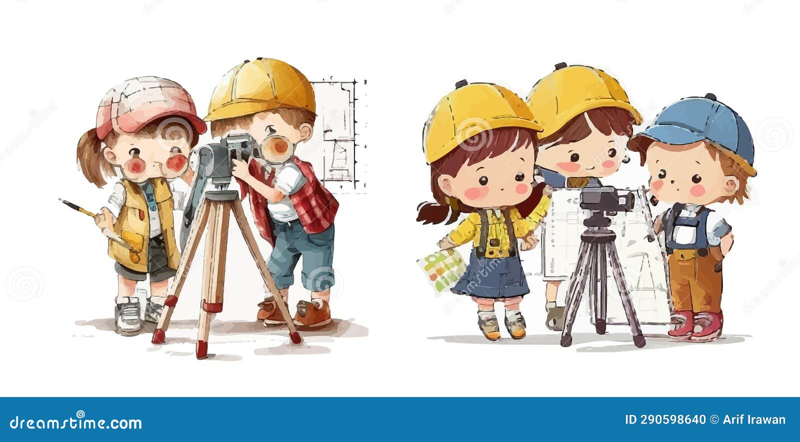 KIDS CHARACTER CIVIL ENGINEER WORK HOUR VECTOR ILLUSTRATION Stock ...