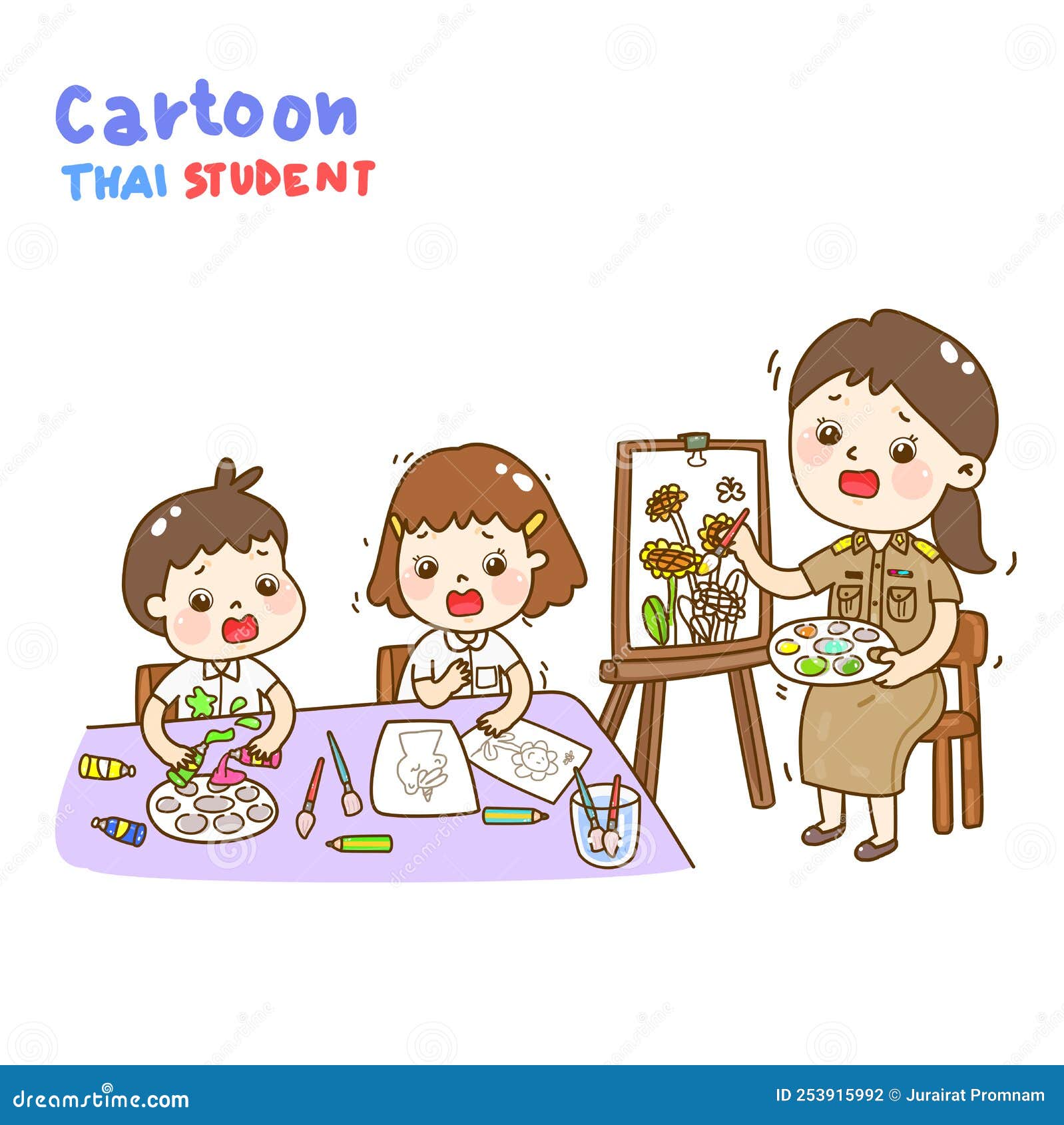 Cartoon Cute Kids Characters in Art Class. Stock Illustration ...