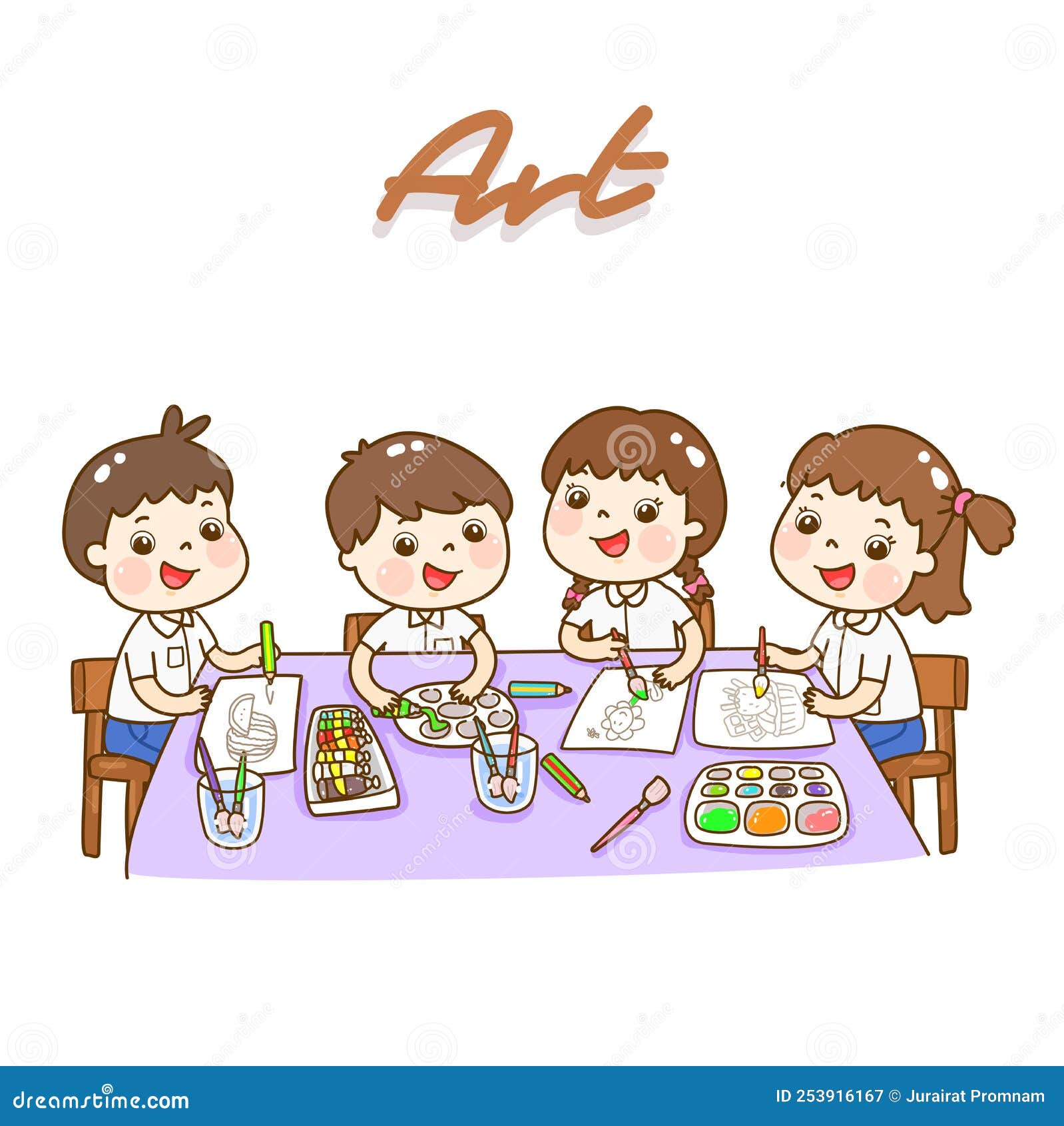 Cartoon Cute Kids in Art Class. Stock Vector - Illustration of text ...