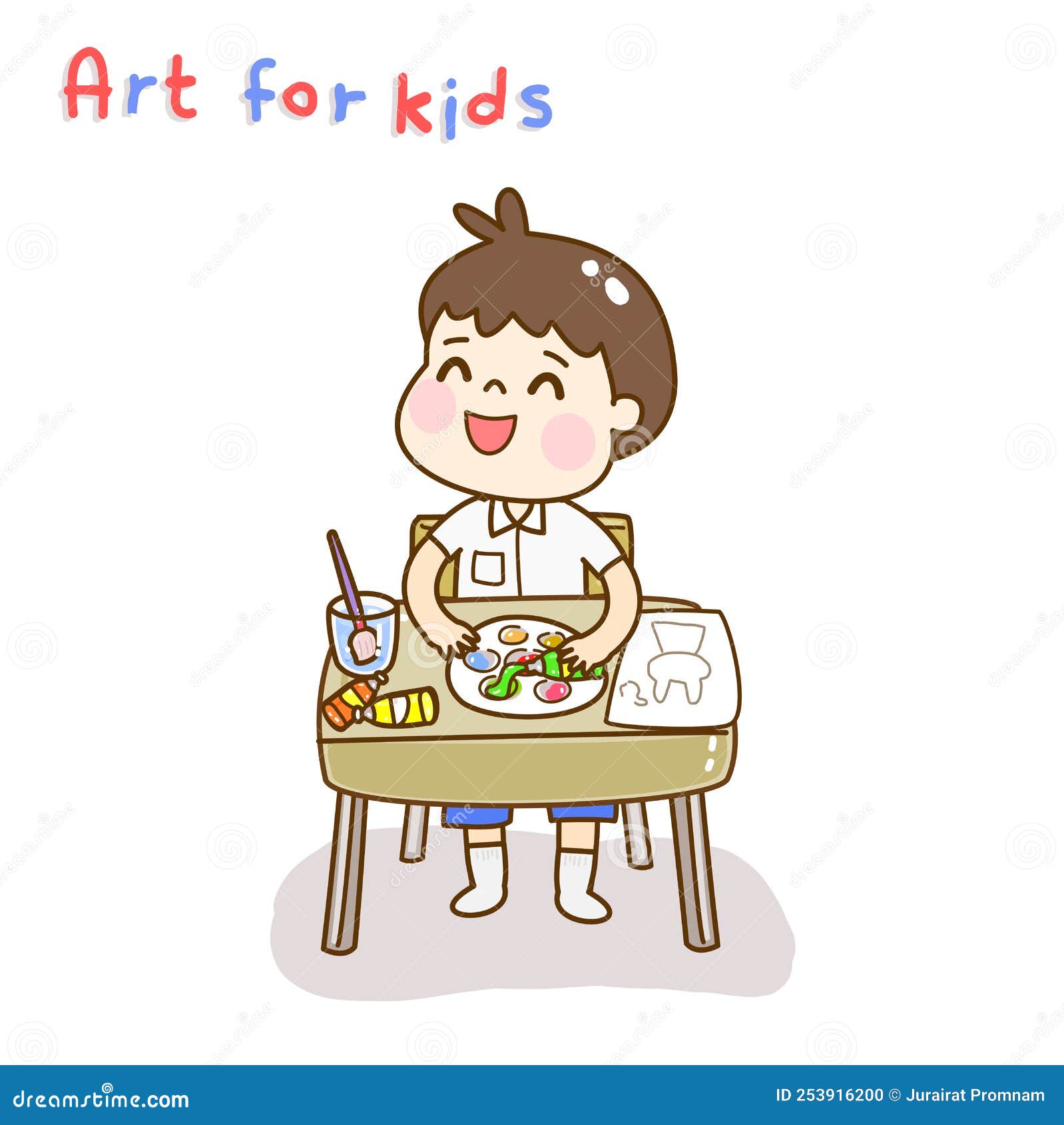 Cartoon Cute Kids in Art Class. Stock Vector - Illustration of poster ...