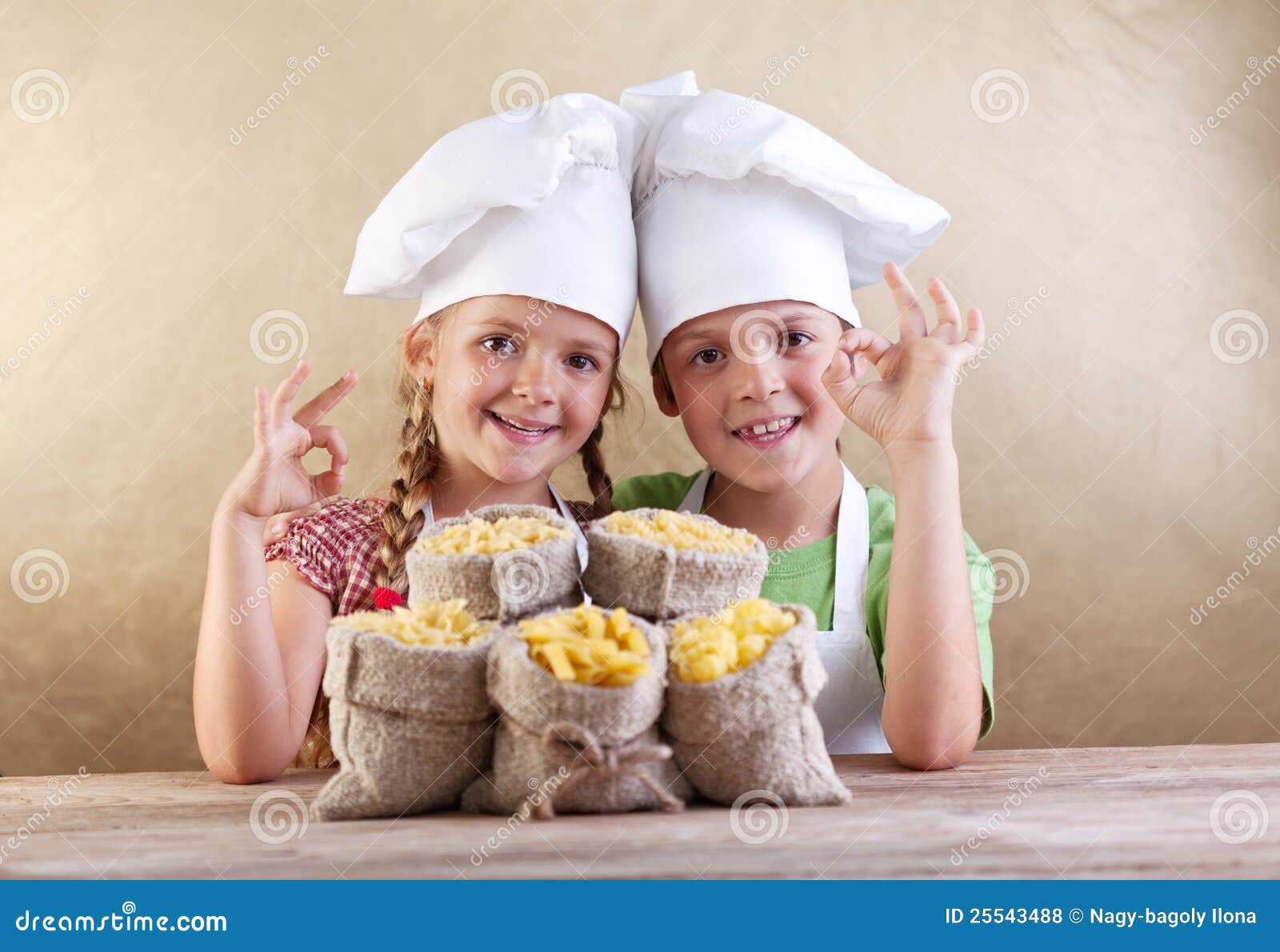 Kids with Chef Hats and Pasta Varieties Stock Photo - Image of meal ...