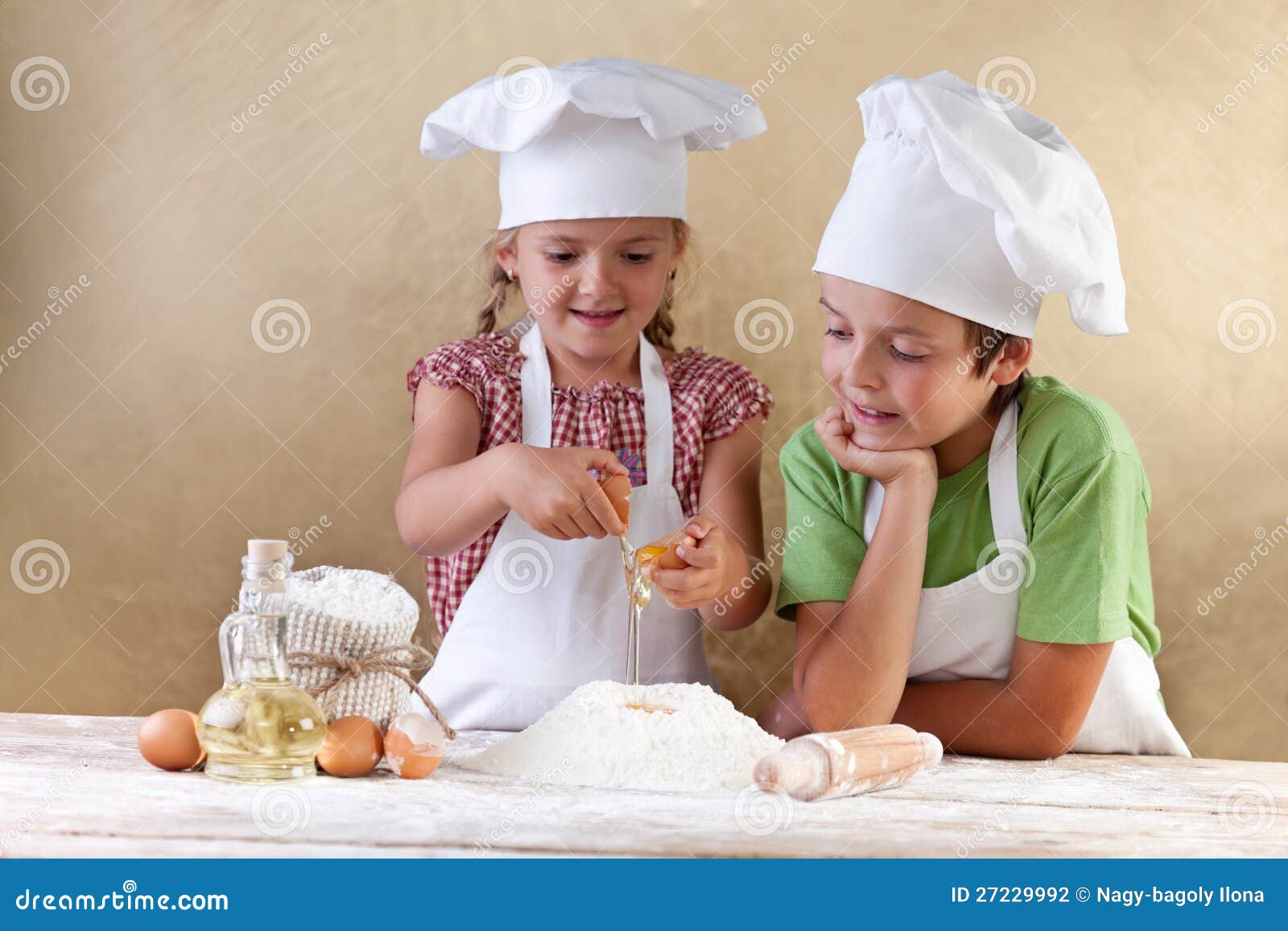 Kids with Chef Hats Preparing Tha Cake Dough Stock Photo - Image of ...