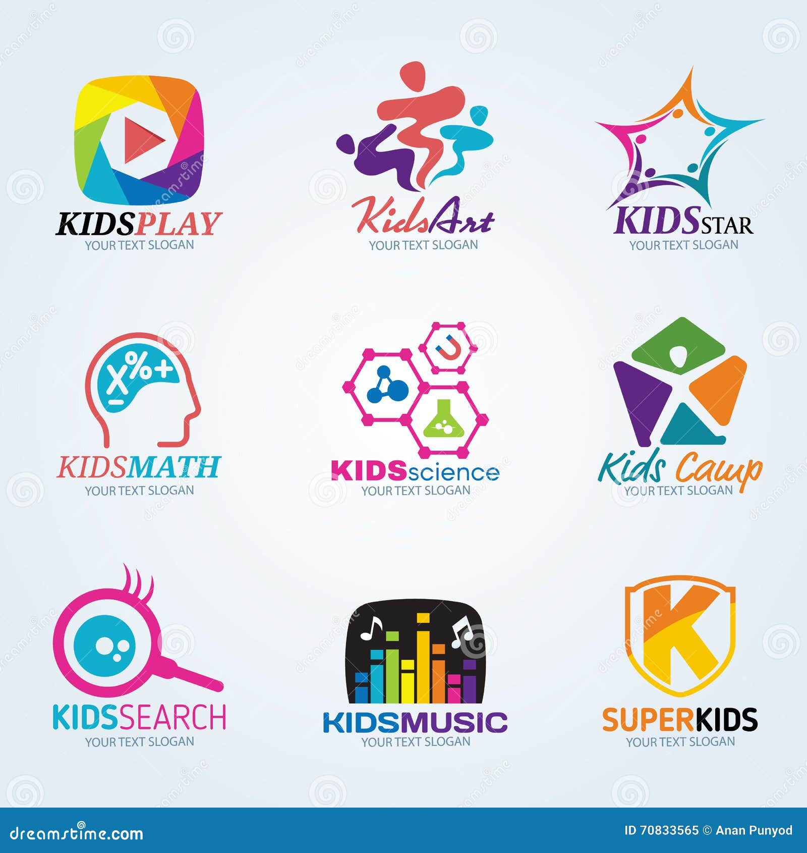 Kids Child for Art and Summer Camp Logo Vector Set Design Stock Vector ...