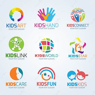 Kids Child Logo Vector Set Design Stock Vector - Illustration of star ...