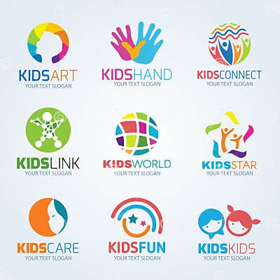 Kids Child Logo Vector Set Design Stock Vector - Illustration of star ...