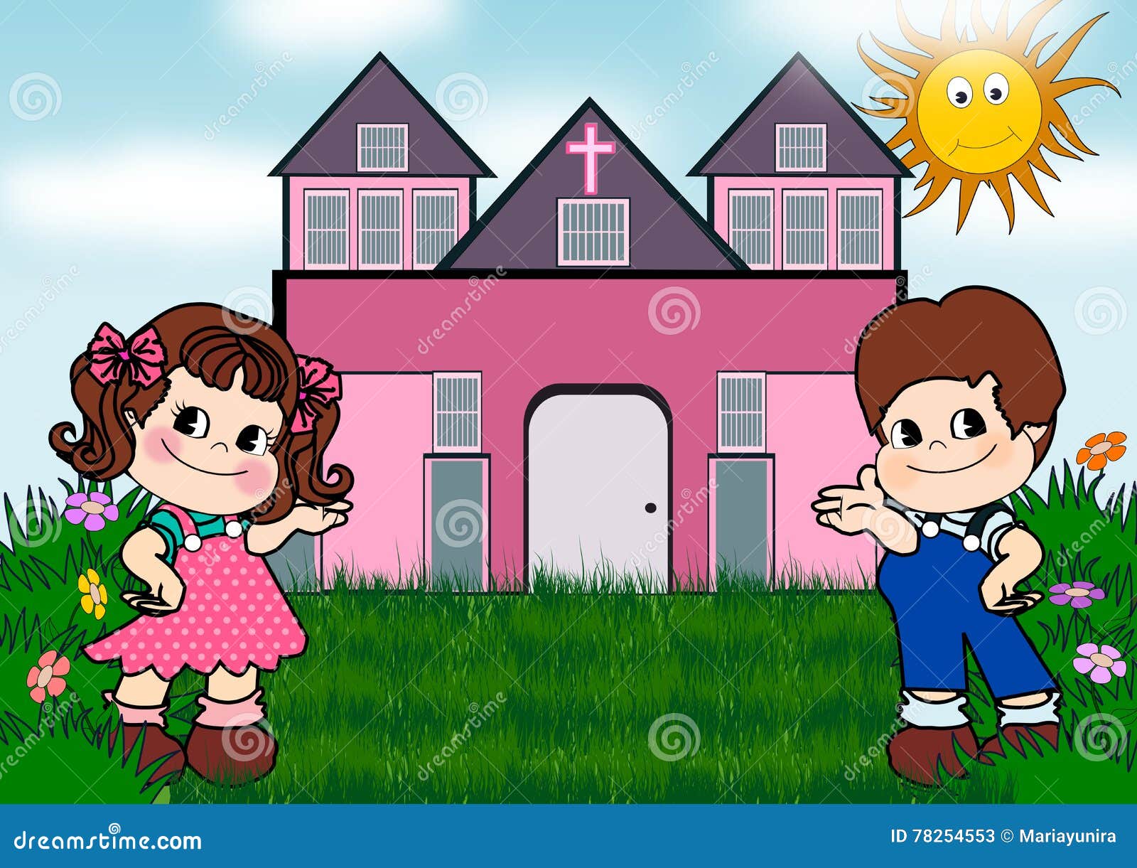 Kids in the church stock illustration. Illustration of colorful - 78254553