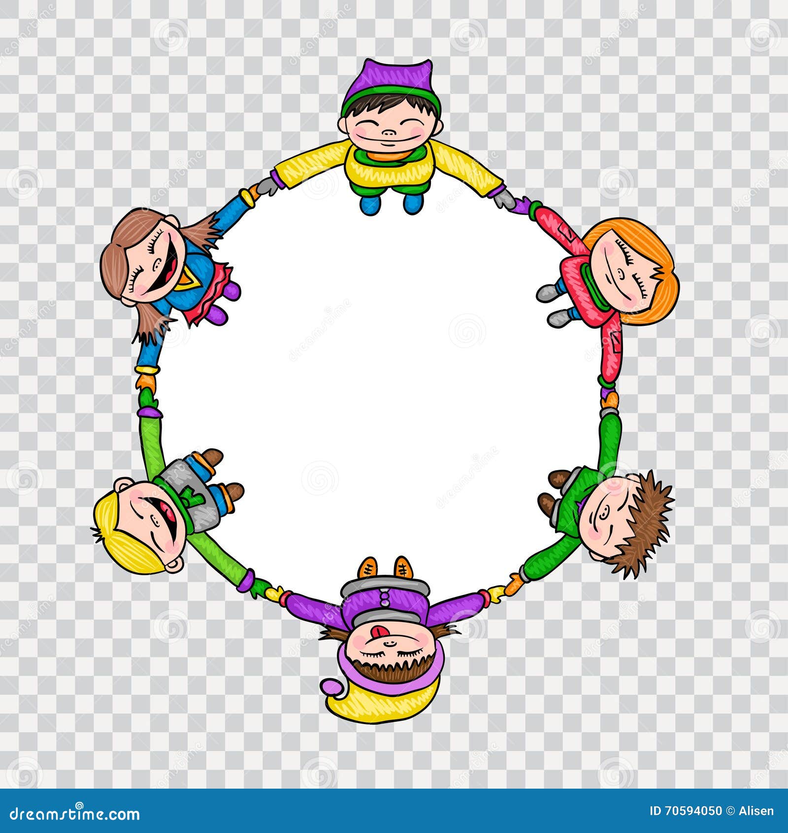 Kids In Circle - Hand Drawn Style Cartoon Round Illustration. Stock ...