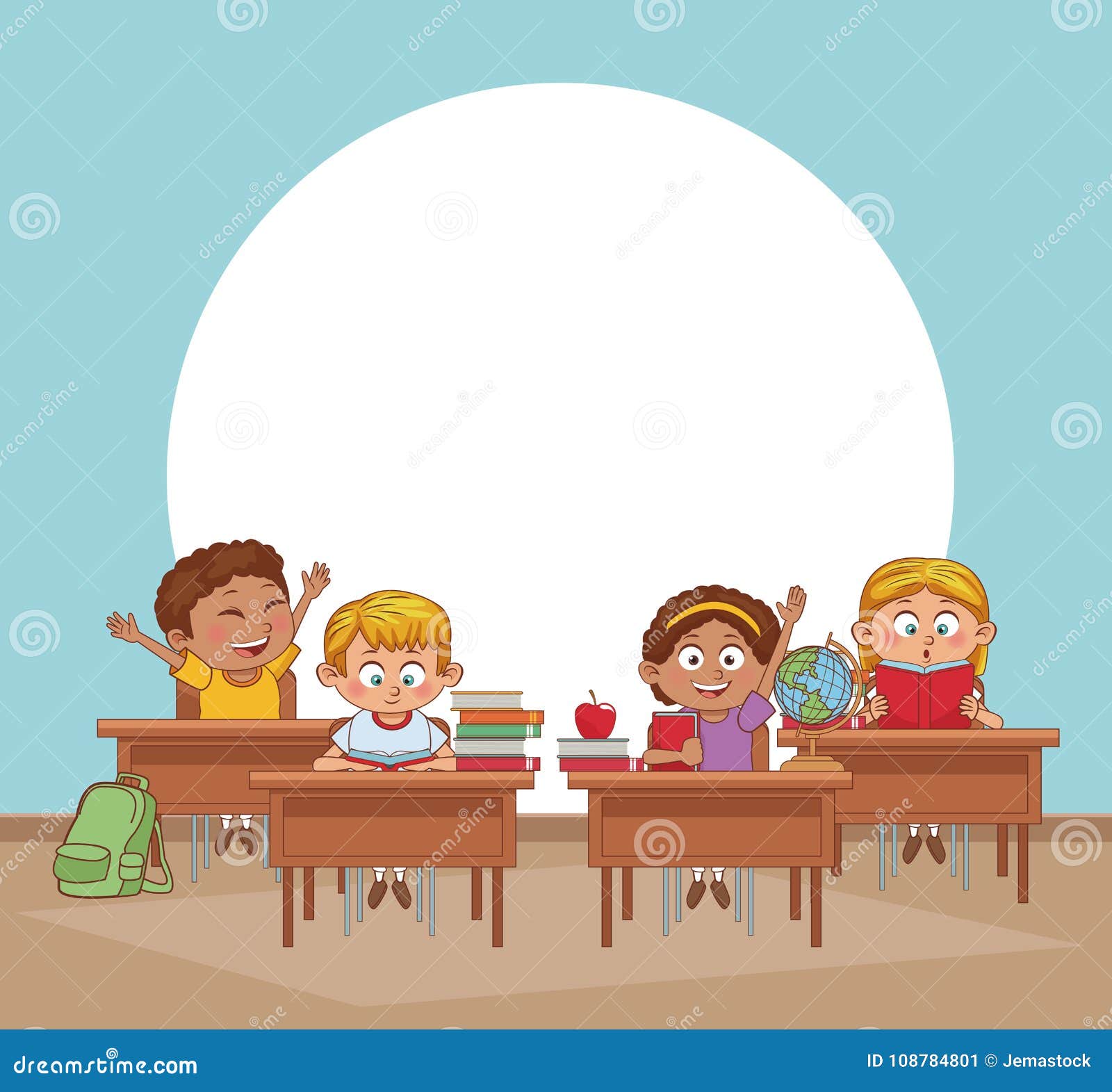 Kids in classroom stock vector. Illustration of happy - 108784801